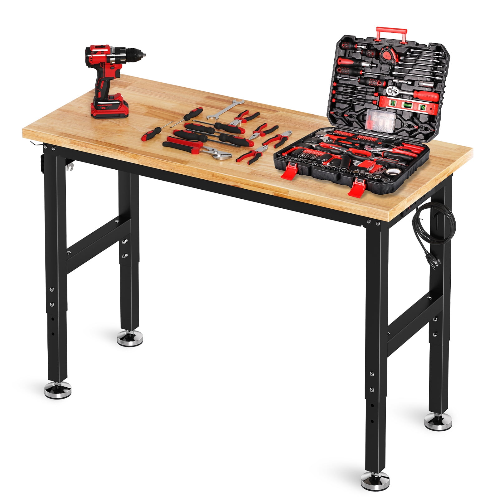 TLGREEN 60" Adjustable Workbench with Power Outlet, Pegboard & 2000 LBS ...