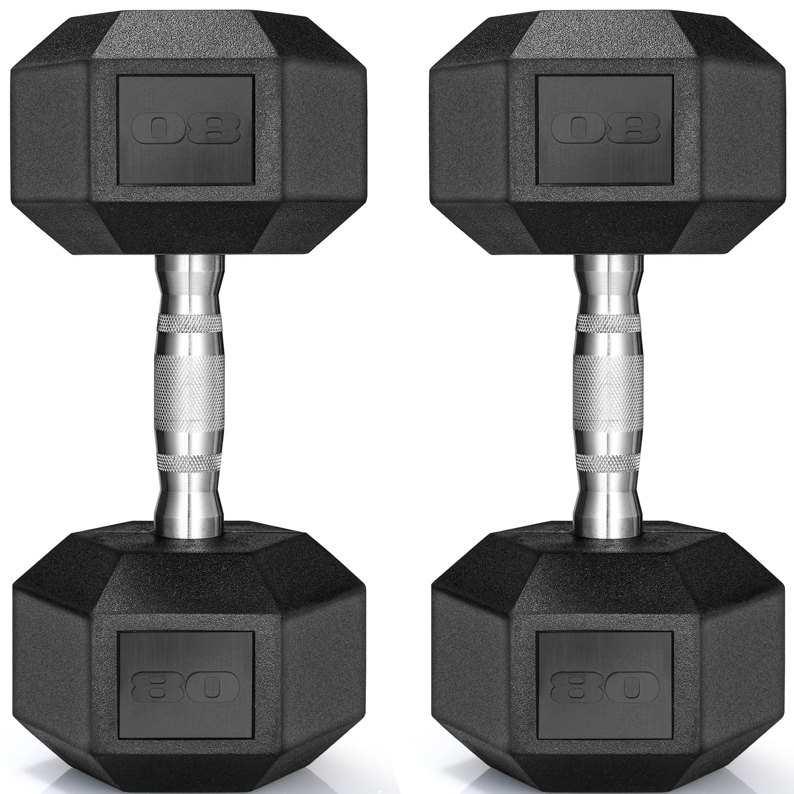 TLGREEN Rubber Coated Cast Iron Hex Dumbbell, 30-85lb, Set of 2 ...