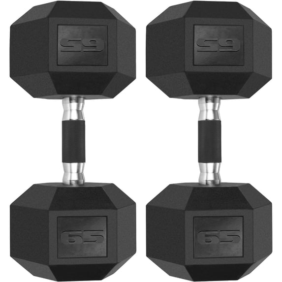 TLGREEN Rubber Coated Cast Iron Hex Dumbbells Set of 2, 60-75lb, with ...