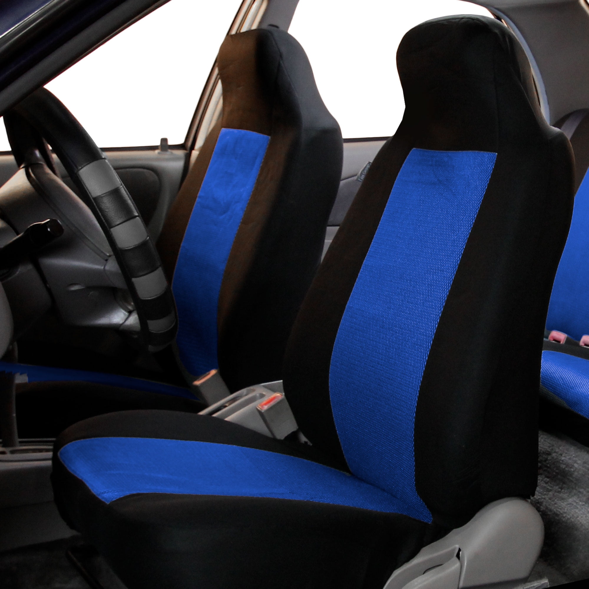 TLH Classic Cloth Seat Covers Front Set Blue Car Seat Covers for Bucket ...