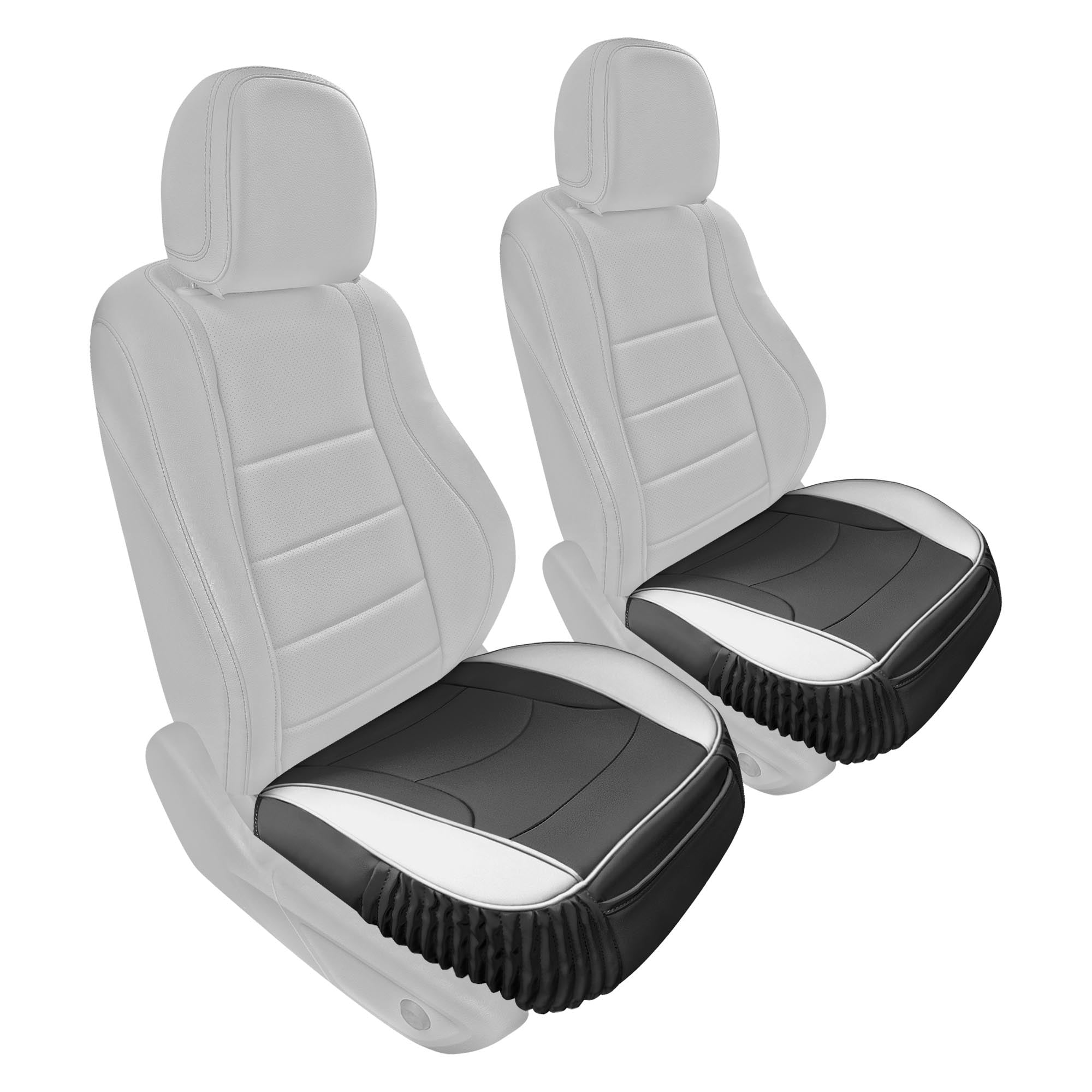 TLH Faux Leather Seat Cushion Pad - 2 Piece Front Set Seat Covers for Cars Trucks SUV, White ...