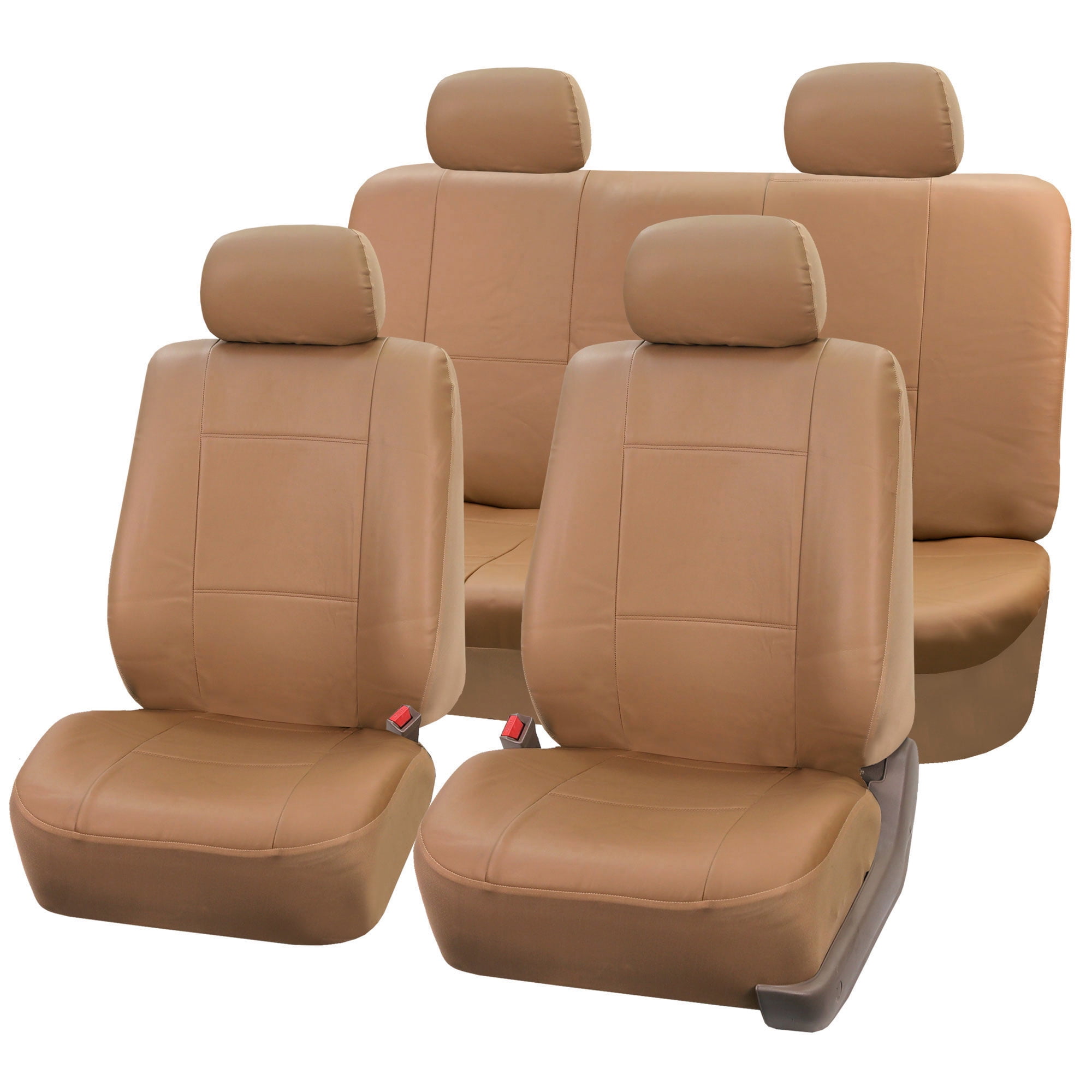 TLH Premium PU Leather Seat Covers Full Set, Tan Car Seat Cover ...