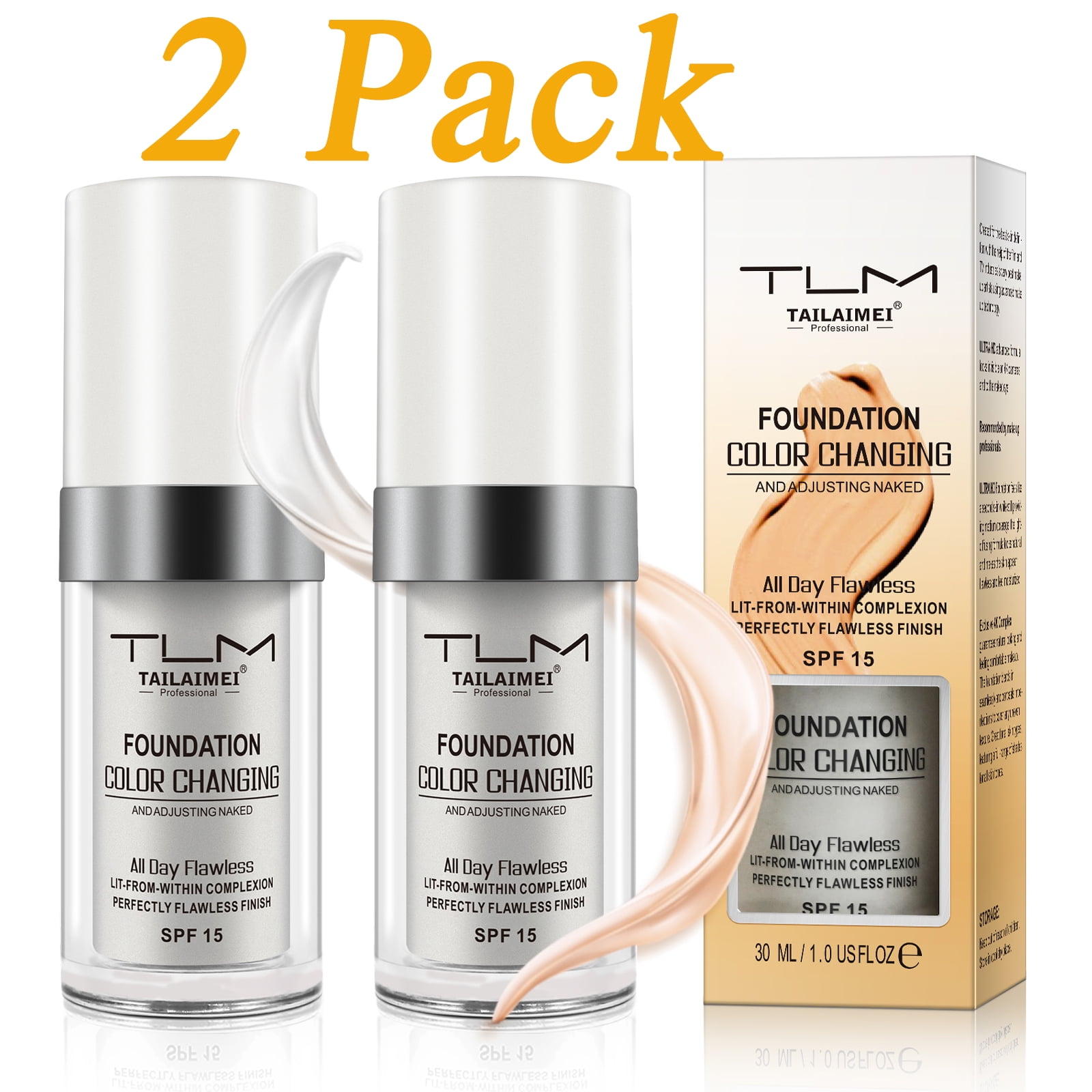 TLM Full Coverage Color Changing Foundation with SPF 15, Flawless ...