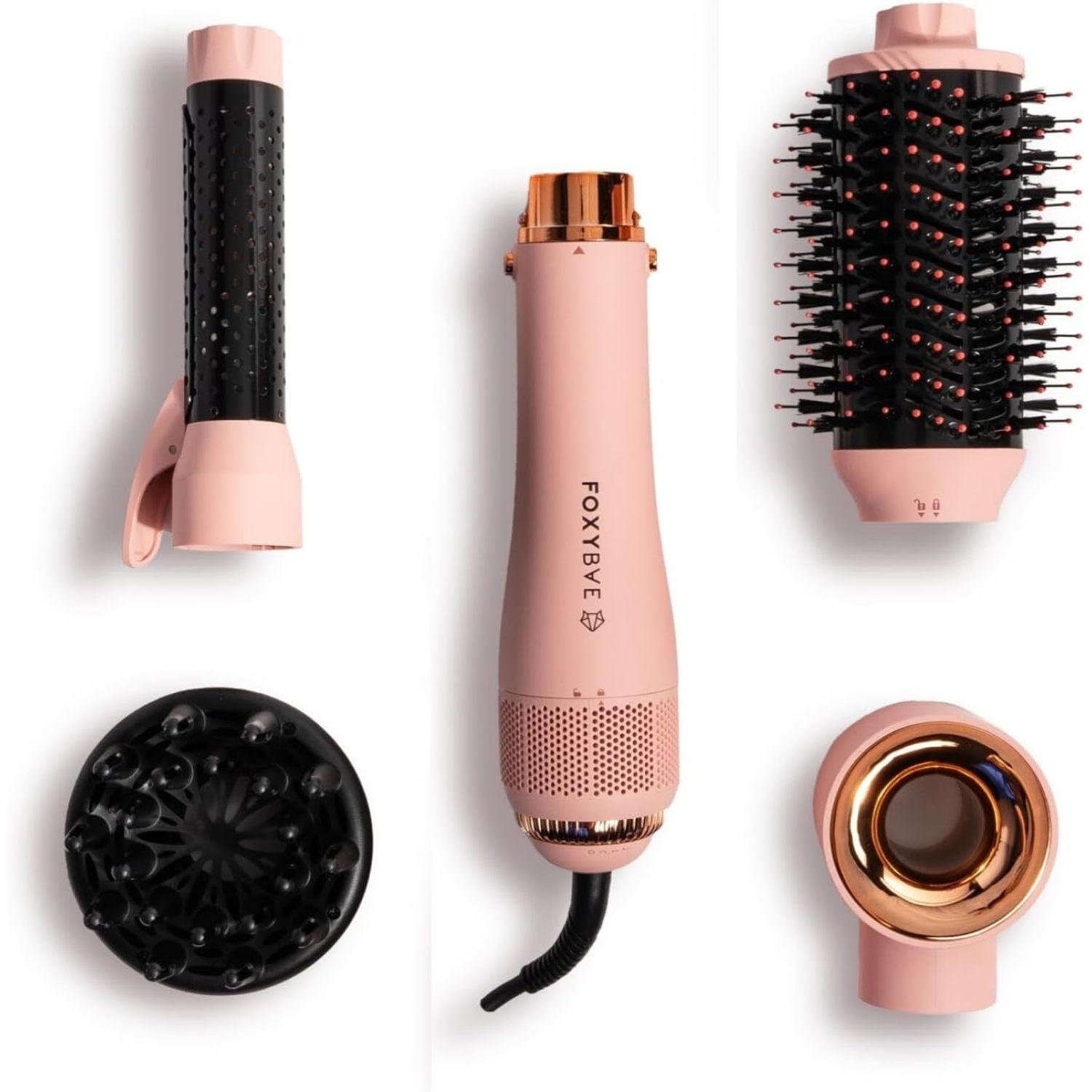 TLSF 4-in-1 Hot Air Styler: Blow Dryer Brush, Diffuser, Curling Barrel & Drying Cylinder - Blush ...