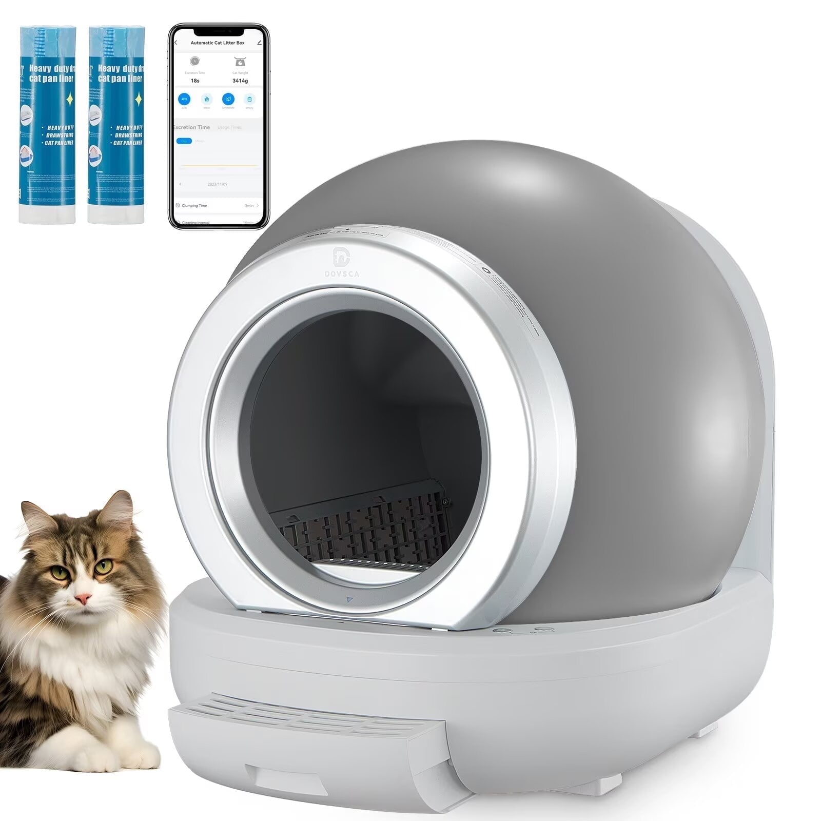 TLSOL Automatic Self-Cleaning Cat Litter Box for Multiple Cats, WiFi ...