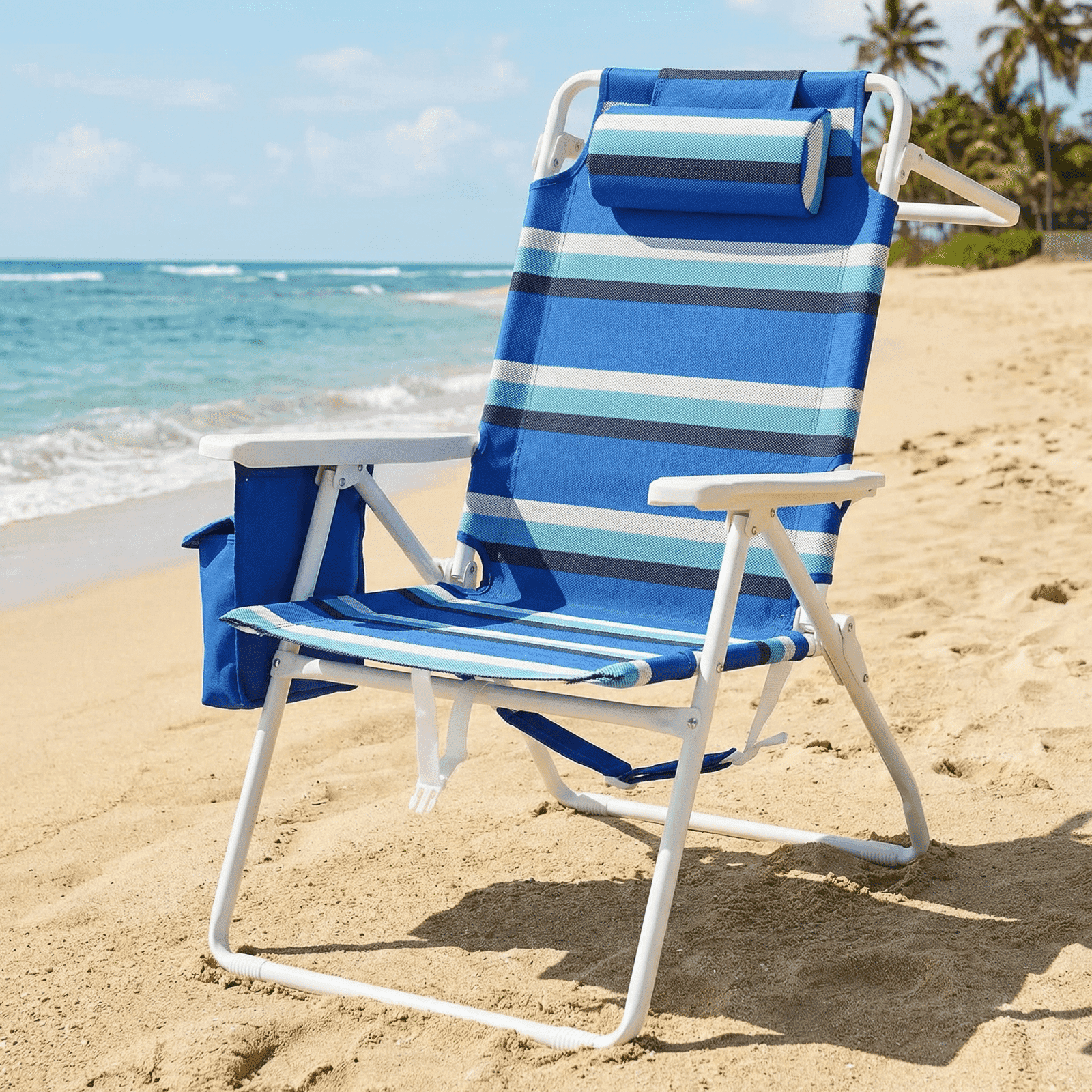TLSUNNY 17'' High Backpack Camping Beach Chair for Adults, W/ 5 ...