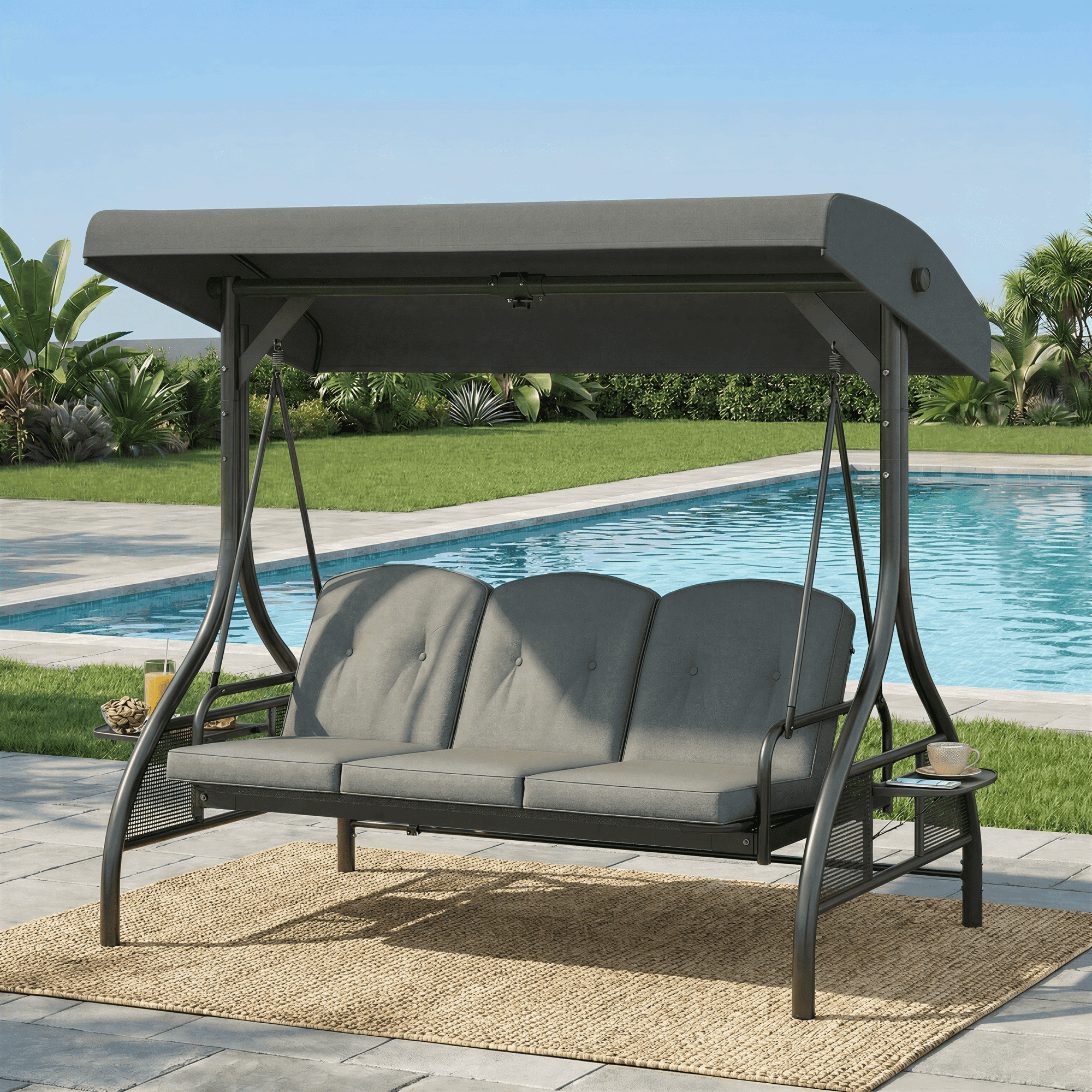 TLSUNNY 3 Person Outdoor Porch Swing with Canopy and Stand for Adults ...