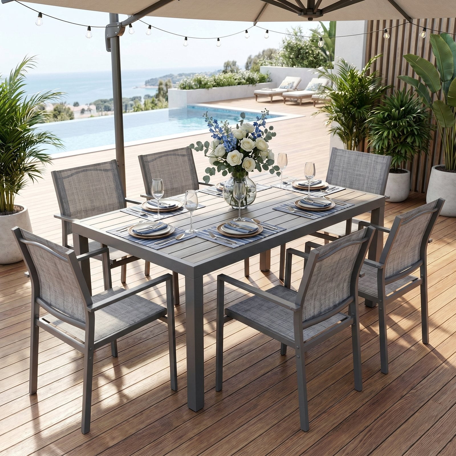 TLSUNNY 6 Pack Patio Dining Chairs, Outdoor Dining Furniture, Textilene ...