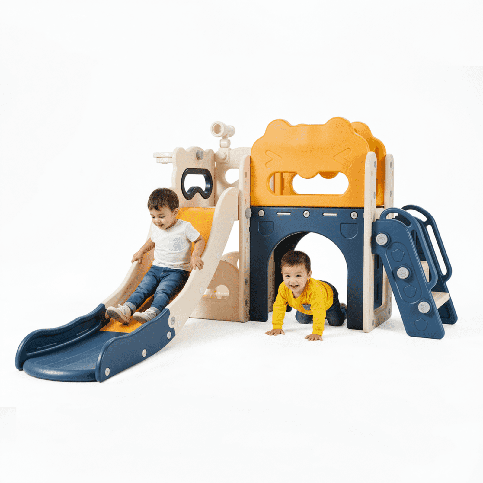 TLSUNNY 8-in-1 Kids Slide, Climber Playset with Telescope, Basketball ...