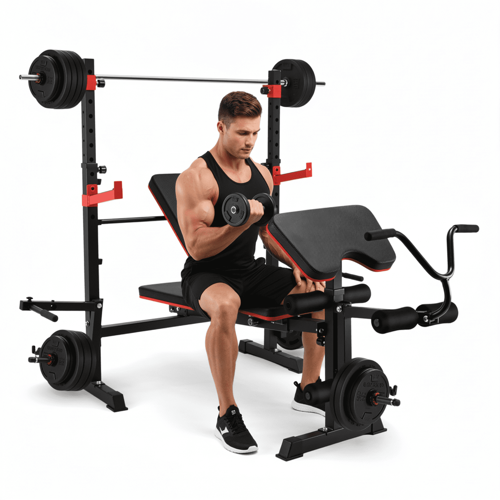 TLSUNNY 900LBS Adjustable Weight Bench Set, w/ Barbell Rack, Leg ...