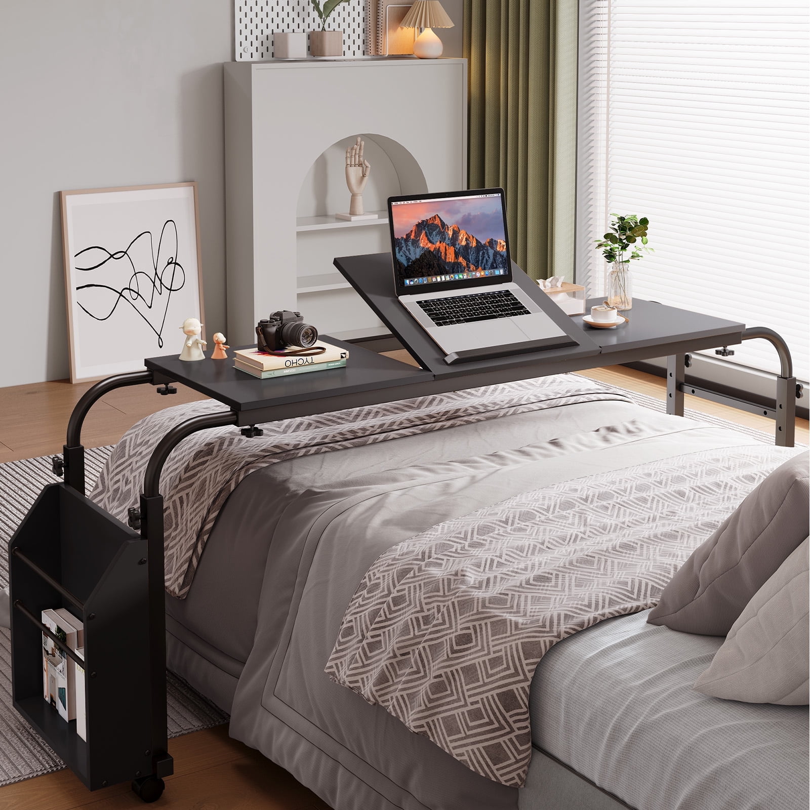 TLSUNNY Adjustable Overbed Table with Wheels, Height & Length ...