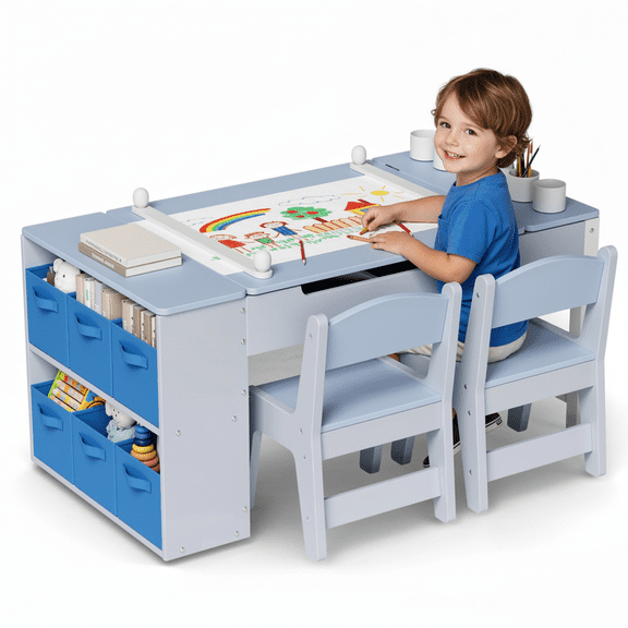 Guidecraft Design Studio – White: 3-in-1 Kids Art Table & Stool Set ...