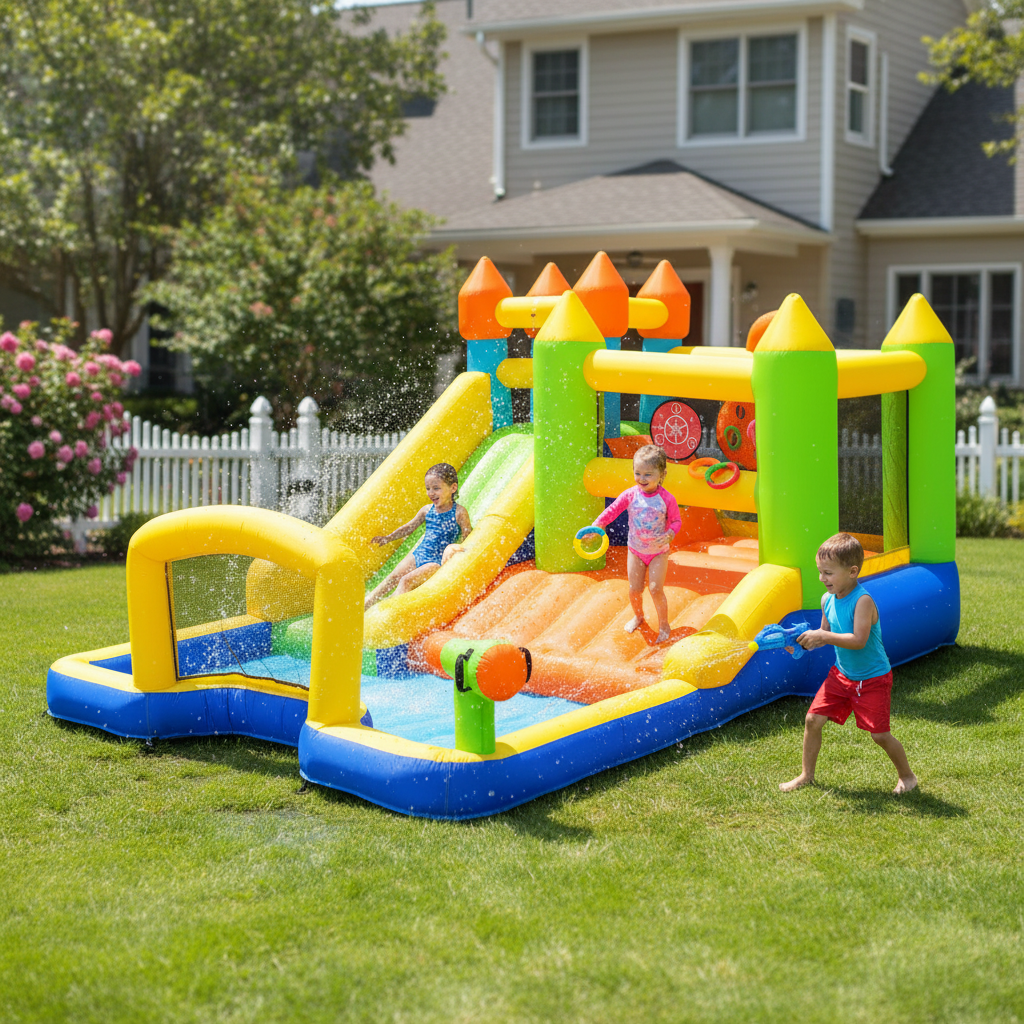 TLSUNNY Inflatable Bounce House for Kids , W/ Water Slides, Climbing ...