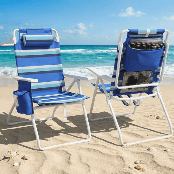 TLSUNNY High Beach Chair Set of 2, 5-Position Lay Flat Backpack Beach ...