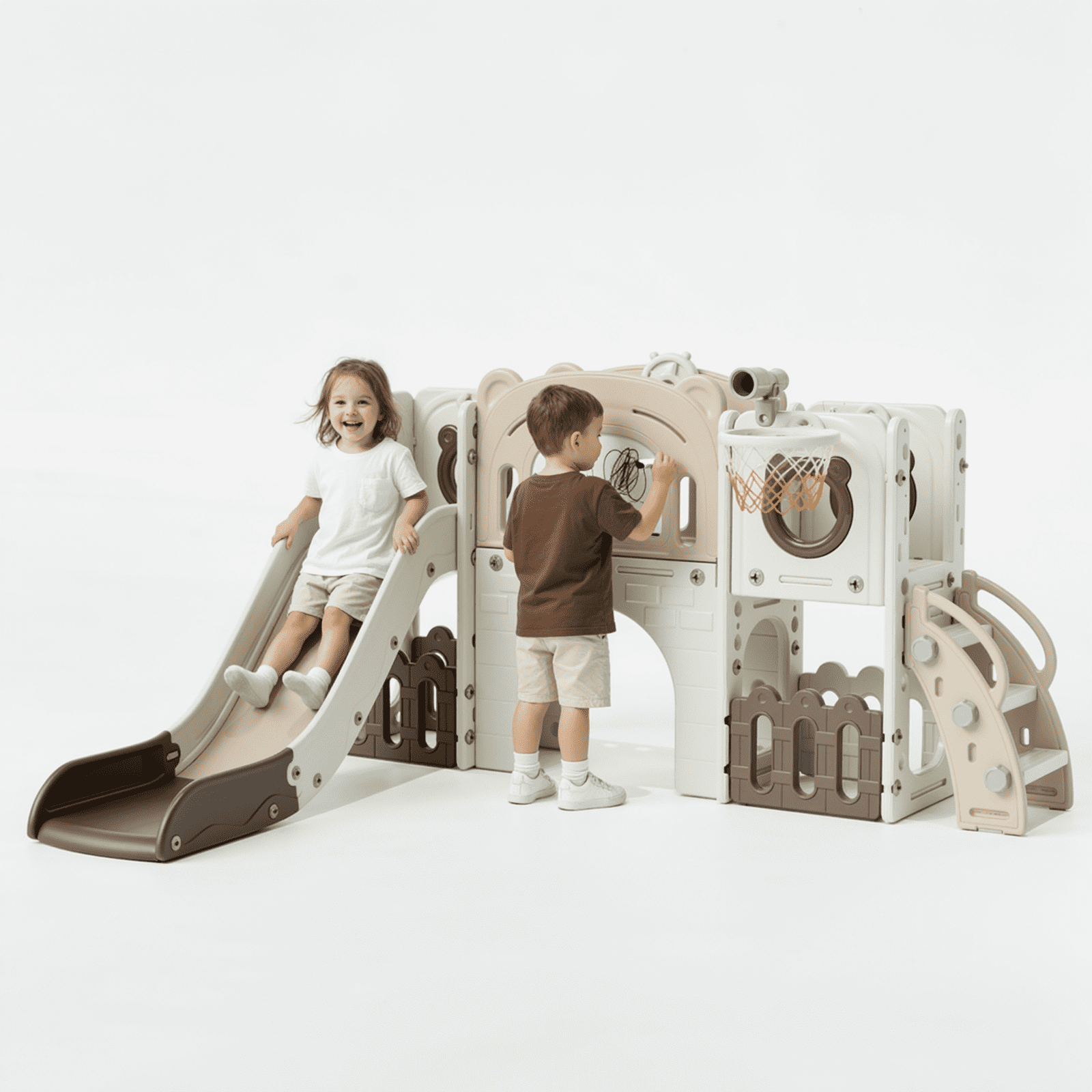 TLSUNNY Kids Climber Slide, with Graffiti board, Basketball Hoop ...