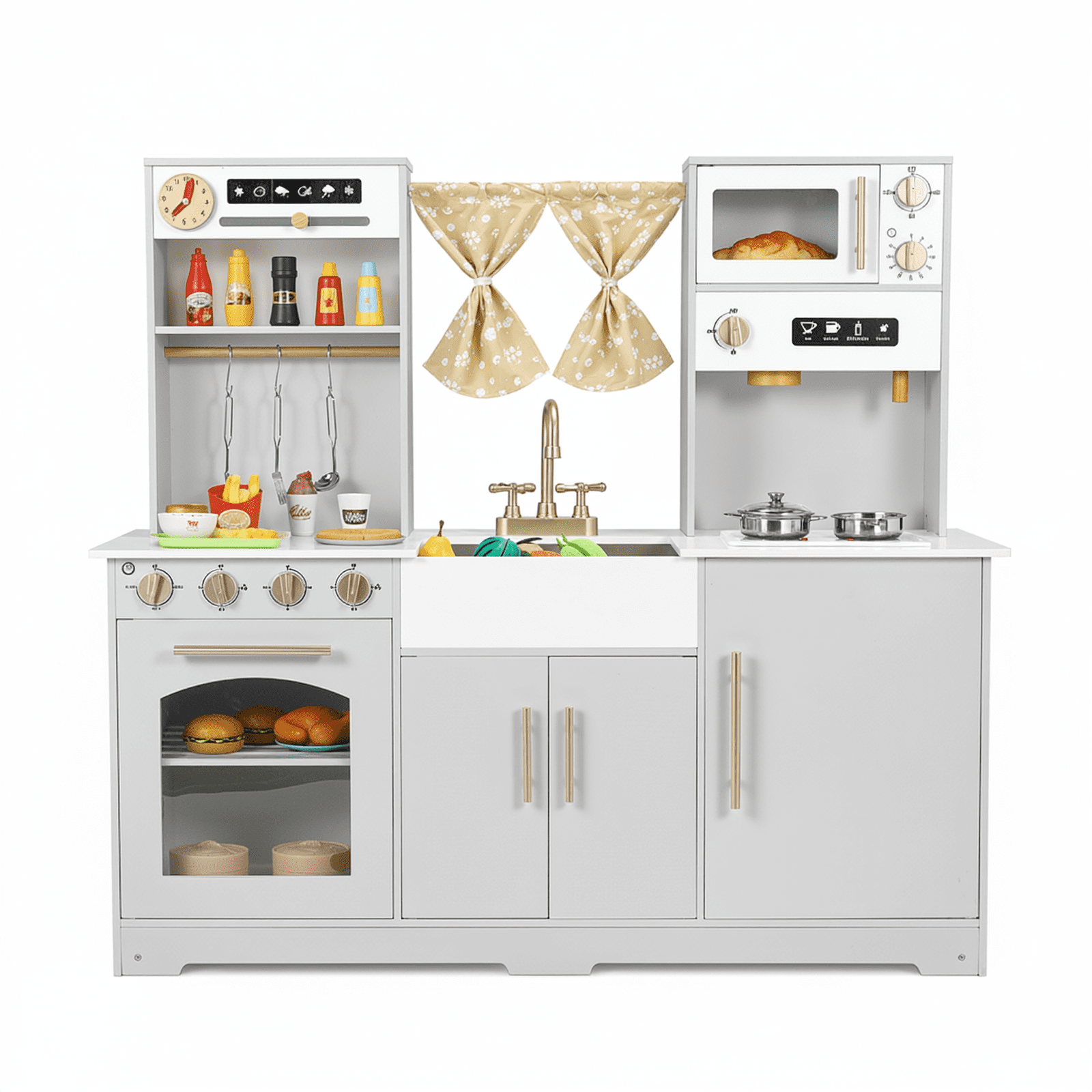 TLSUNNY Kids Play Kitchen, with Realistic Lights & Sounds, Wooden Toy ...