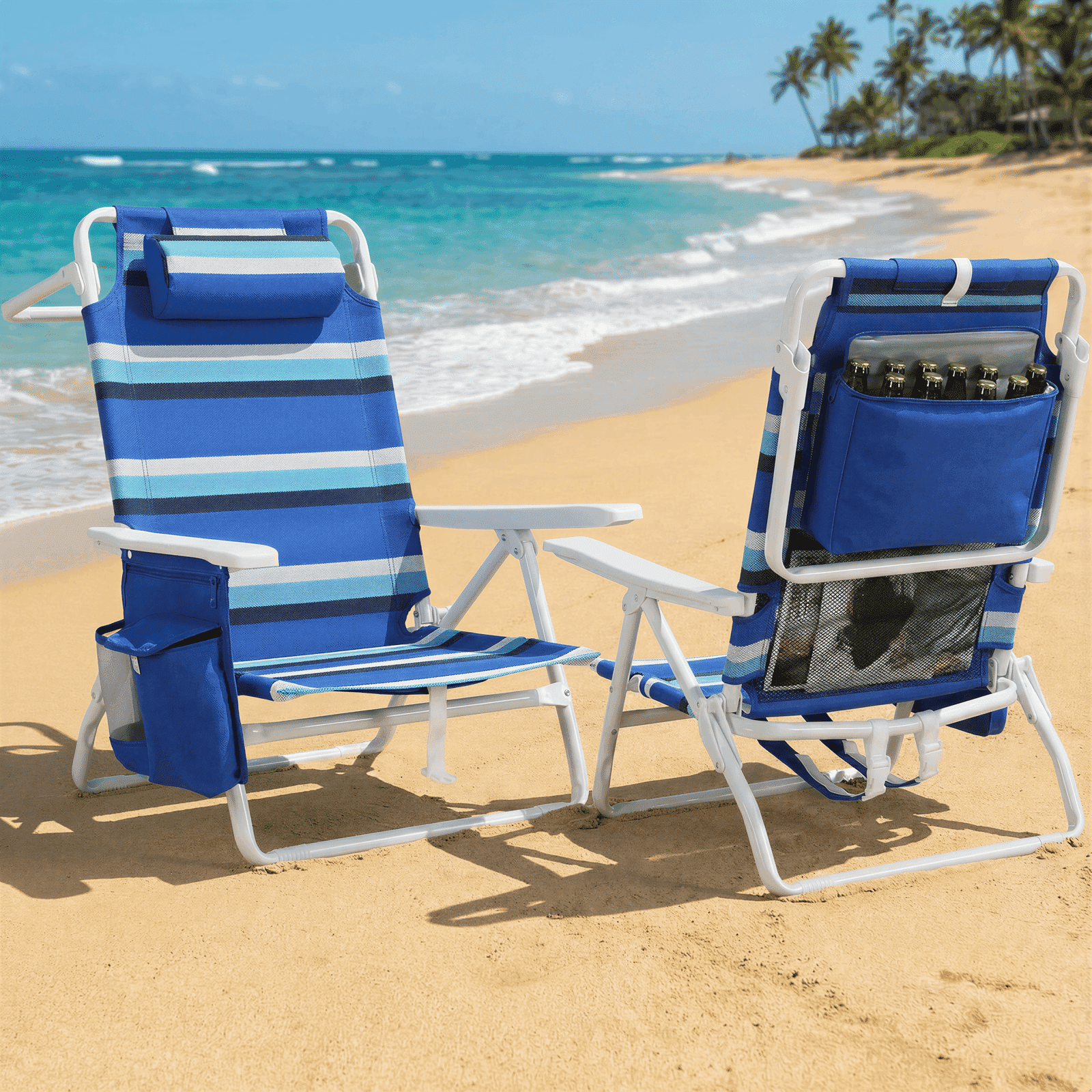 TLSUNNY Low Beach Chair Set of 2, 5-Position Lay Flat Backpack Beach ...