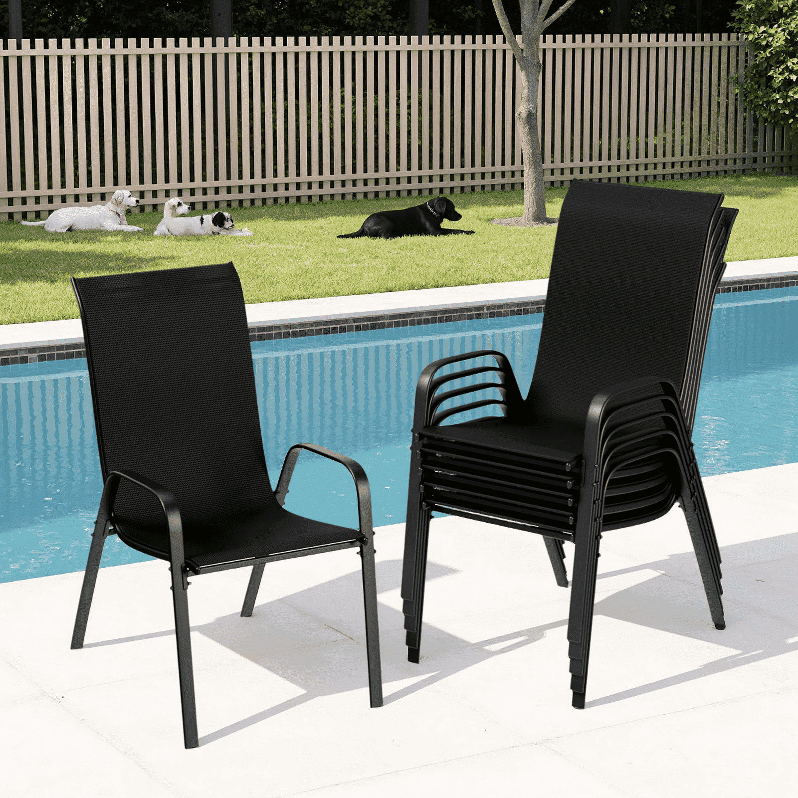 TLSUNNY Outdoor Dining Chairs Set of 6, Stackable Patio Chairs W ...