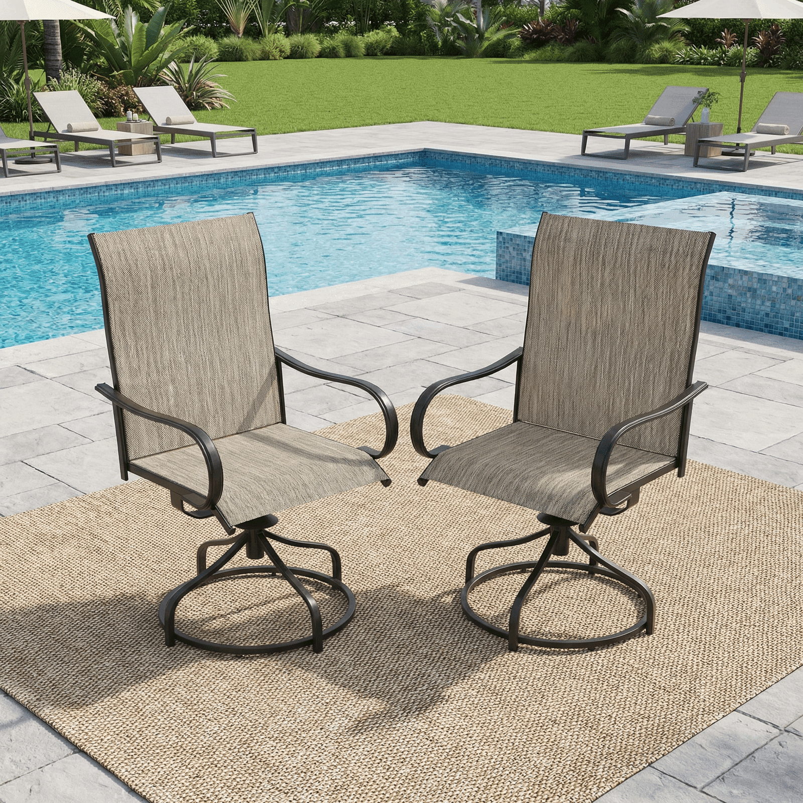 TLSUNNY Swivel Outdoor Chairs Set of 2, Patio Swivel Dining Chairs with ...