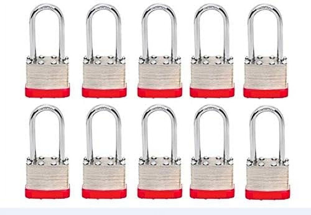 (TM) Padlock Box of 10!!! Long Shackle (1 7/8") Laminated Steel Keyed ...