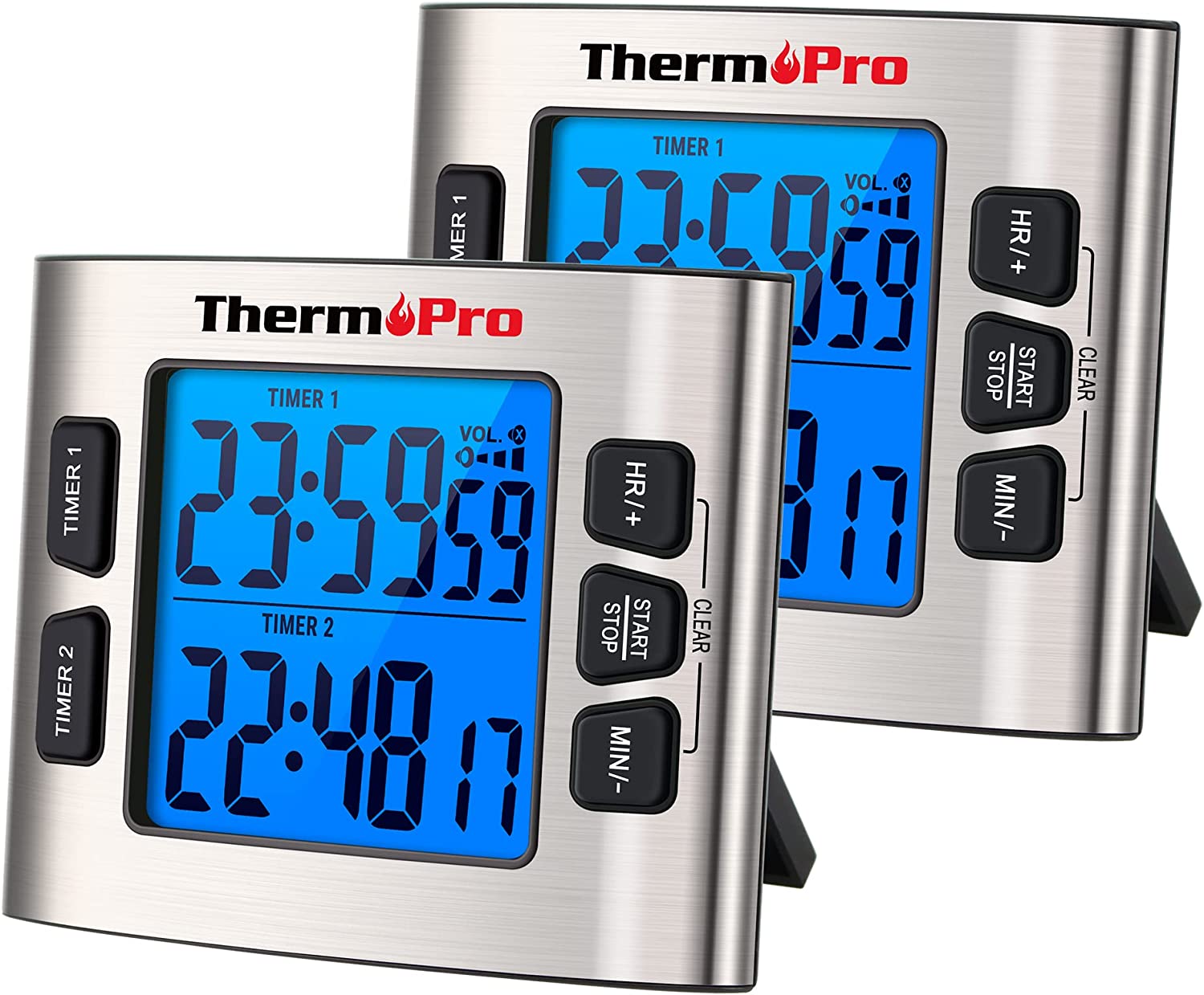 TM02 Digital Kitchen Timer with Dual Countdown Stop Watches Timer/Magnetic Timer Clock with ...