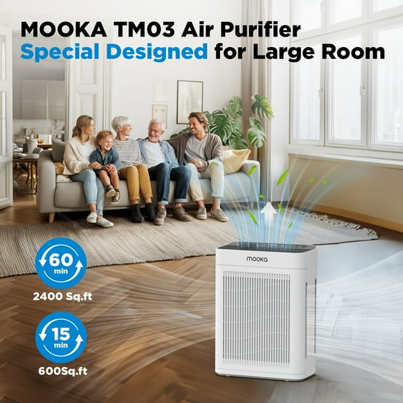 TM06 Large Room Air Purifier 2400 Sq Ft - HEPA Filter, Ionizer, Turbo ...
