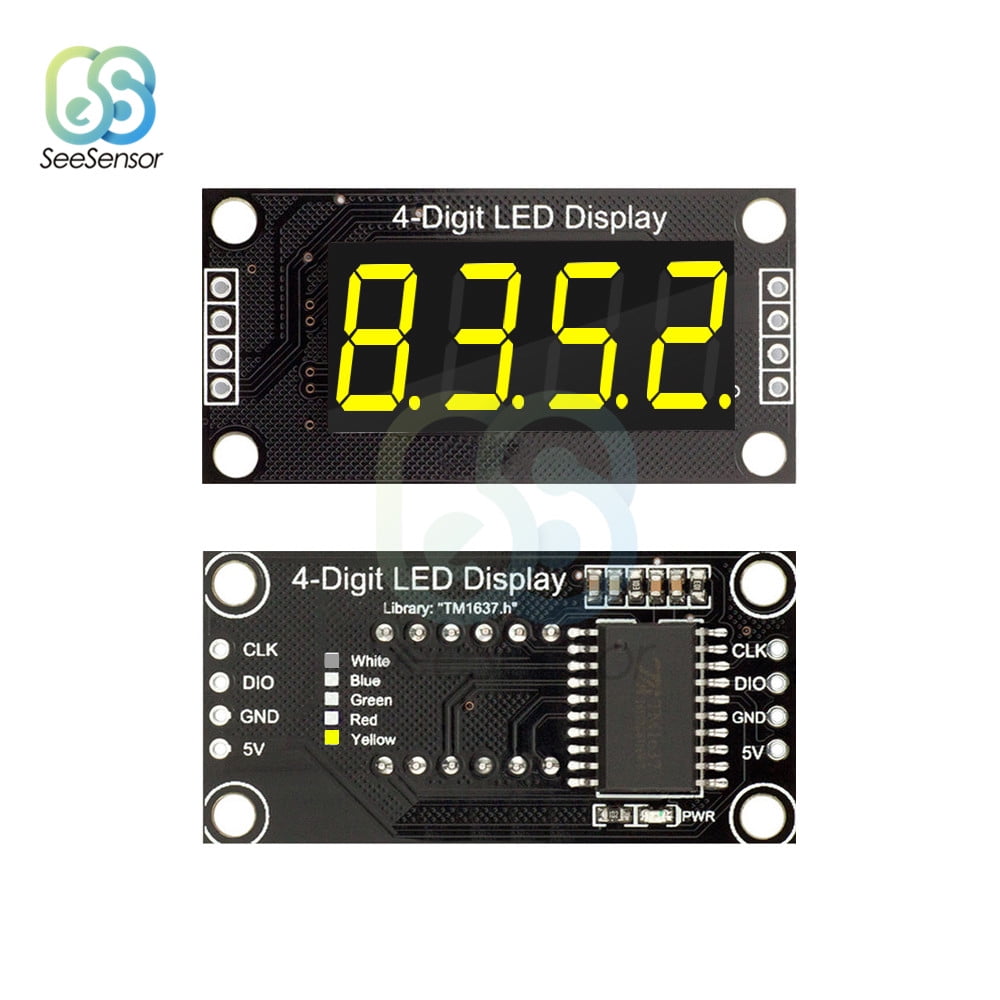 TM1637 7 Segments Digital LED Display Tube Decimal 0.36 Inch Yellow Blue 4-Digit Module Board ...