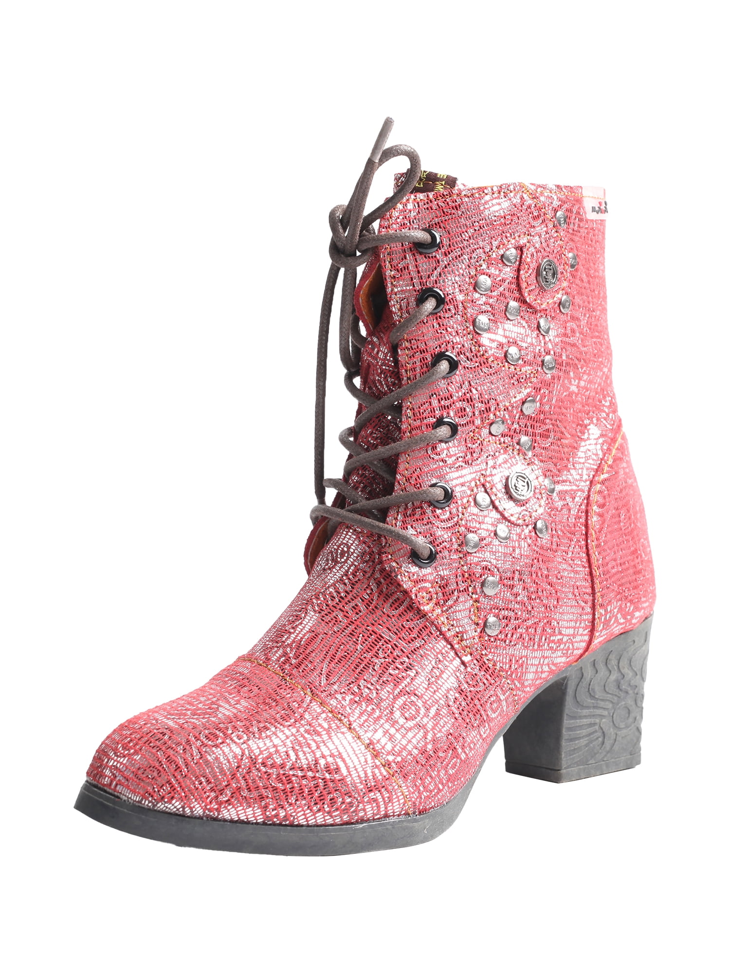 TMA EYES Abstract Studded Lace-up and Zipper Women's Leather Boots ...