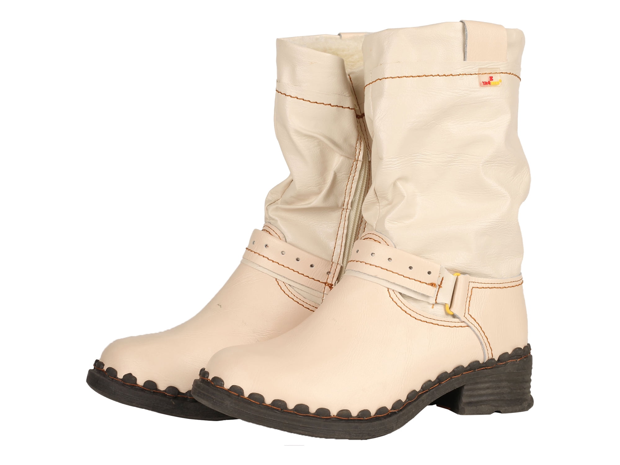 TMA EYES Buckle-Accent Leather Faux Fur Women Boots - Walmart.com