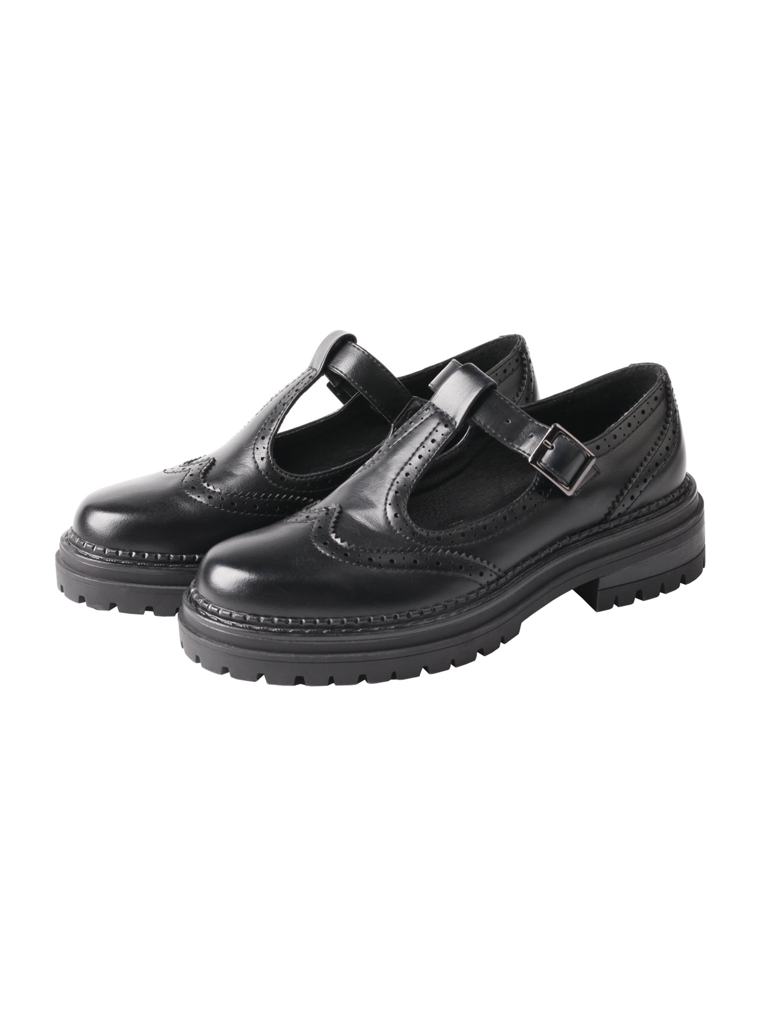 TMA EYES Chunky Platform T-Strap Hollowed-Out Loafer Vintage Round Toe ...