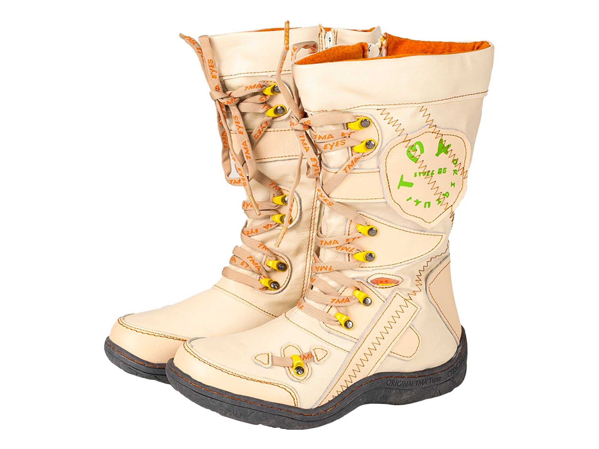 TMA EYES Patchwork Stitch-Detail PU Leather Mid-Calf Women's Boot ...