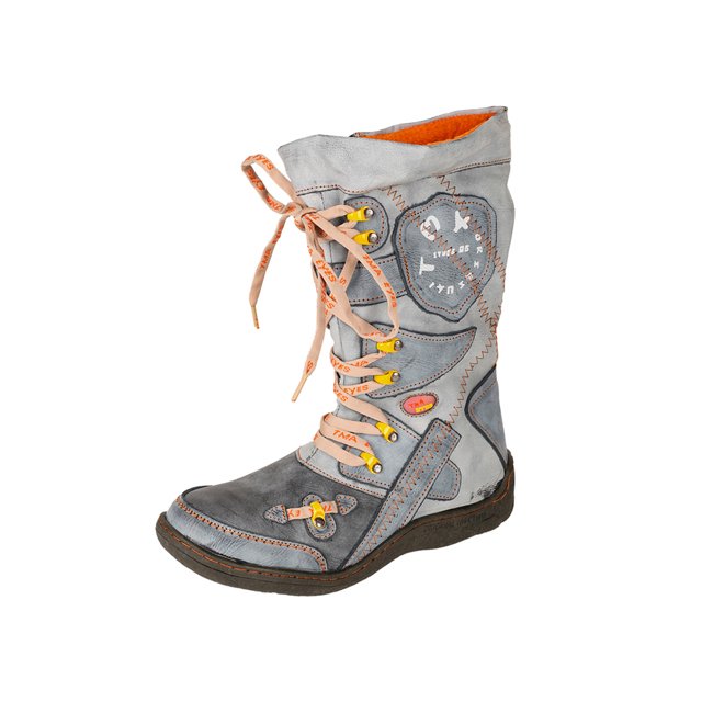 TMA EYES Patchwork Stitch-Detail PU Leather Mid-Calf Women's Boot ...