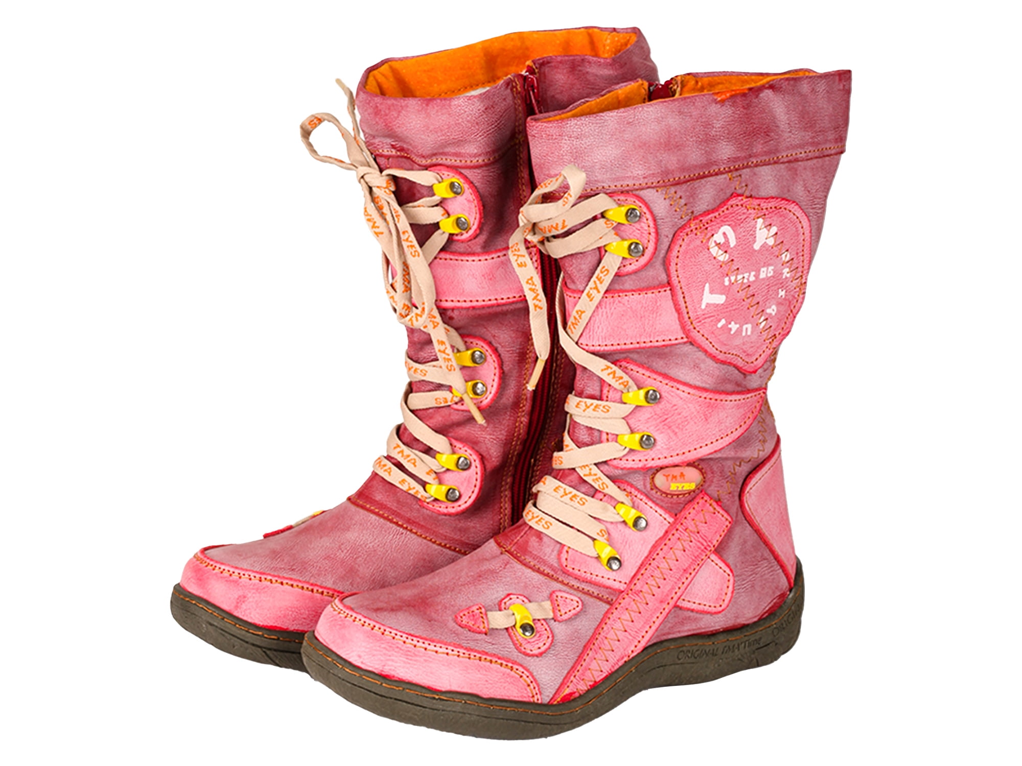 TMA EYES Patchwork Stitch-Detail PU Leather Mid-Calf Women's Boot ...