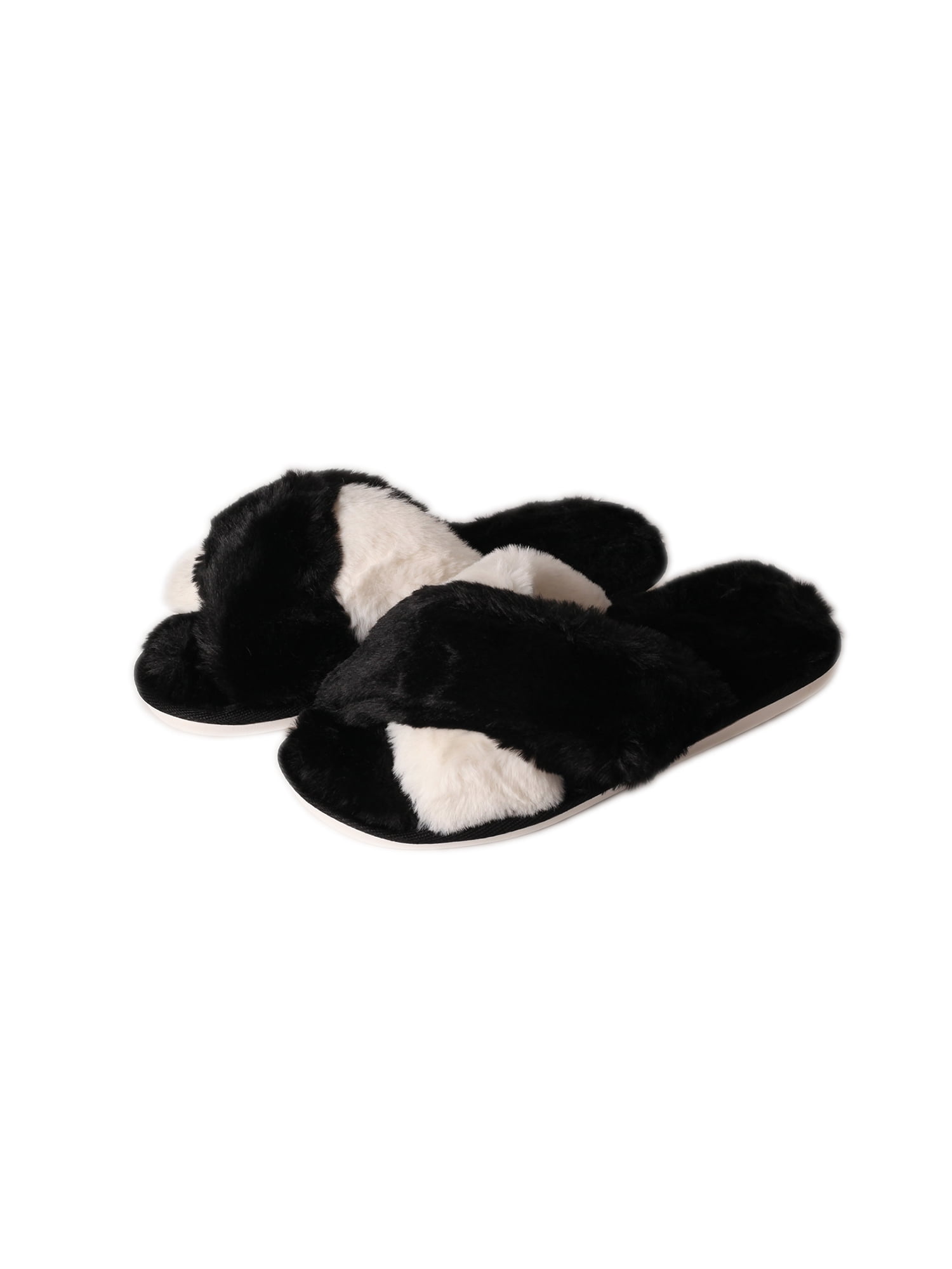 TMA EYES Plush Cross-Strap Color Block Slippers - Anti-Slip Indoor and ...