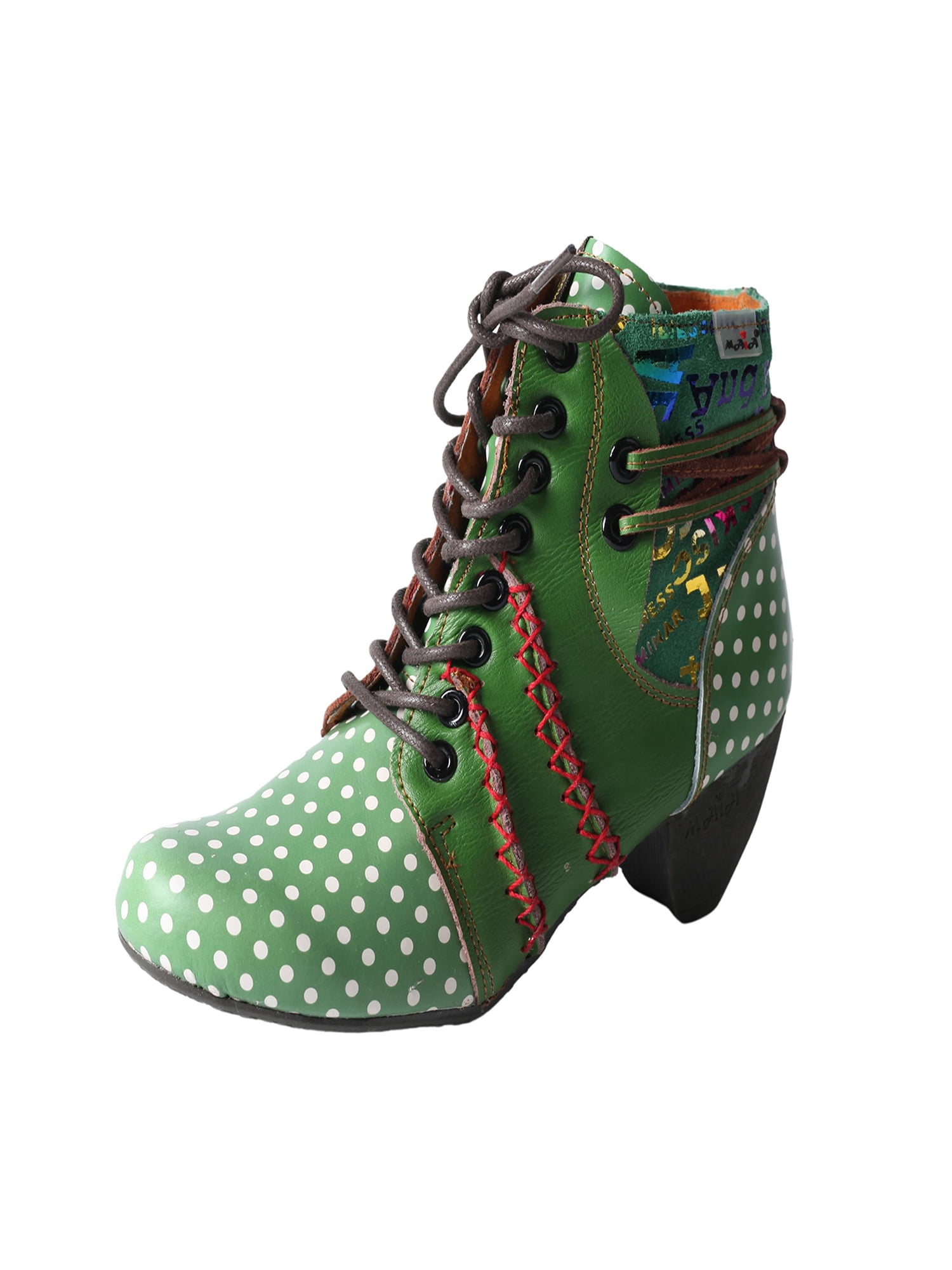 TMA EYES Women's Polka Dot Leather Boots, Moccasin Stitching, Size 8.5 ...