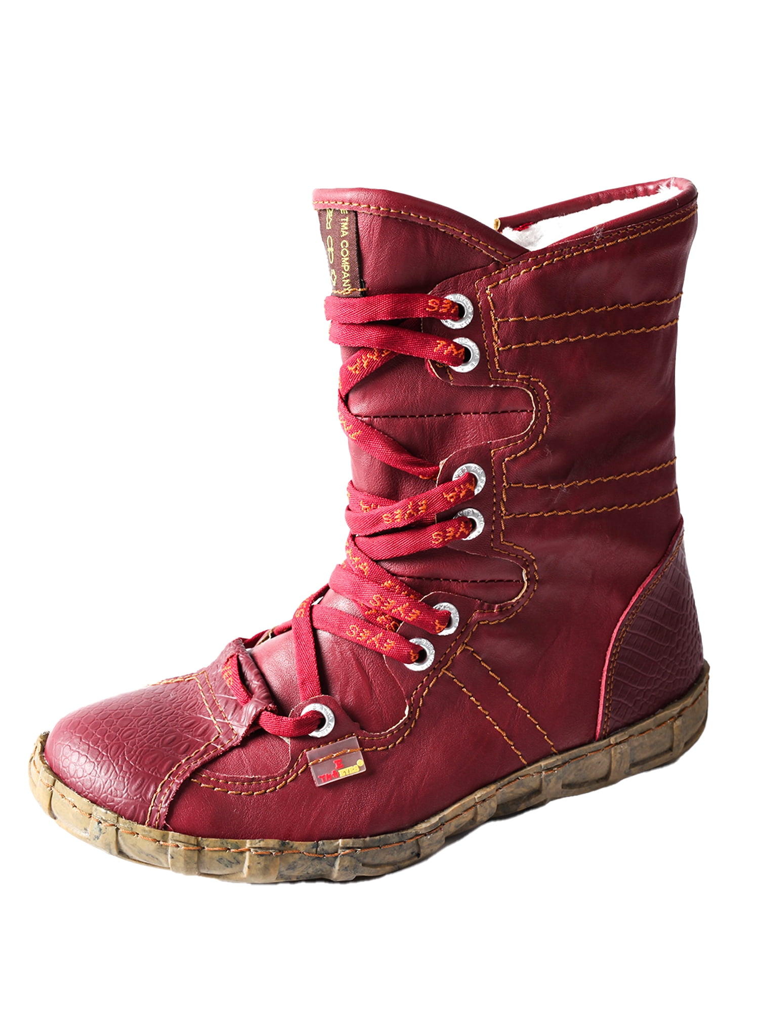 TMA EYES Snake-Embossed Leather and PU Upper Faux Fur Lining Short Flat ...