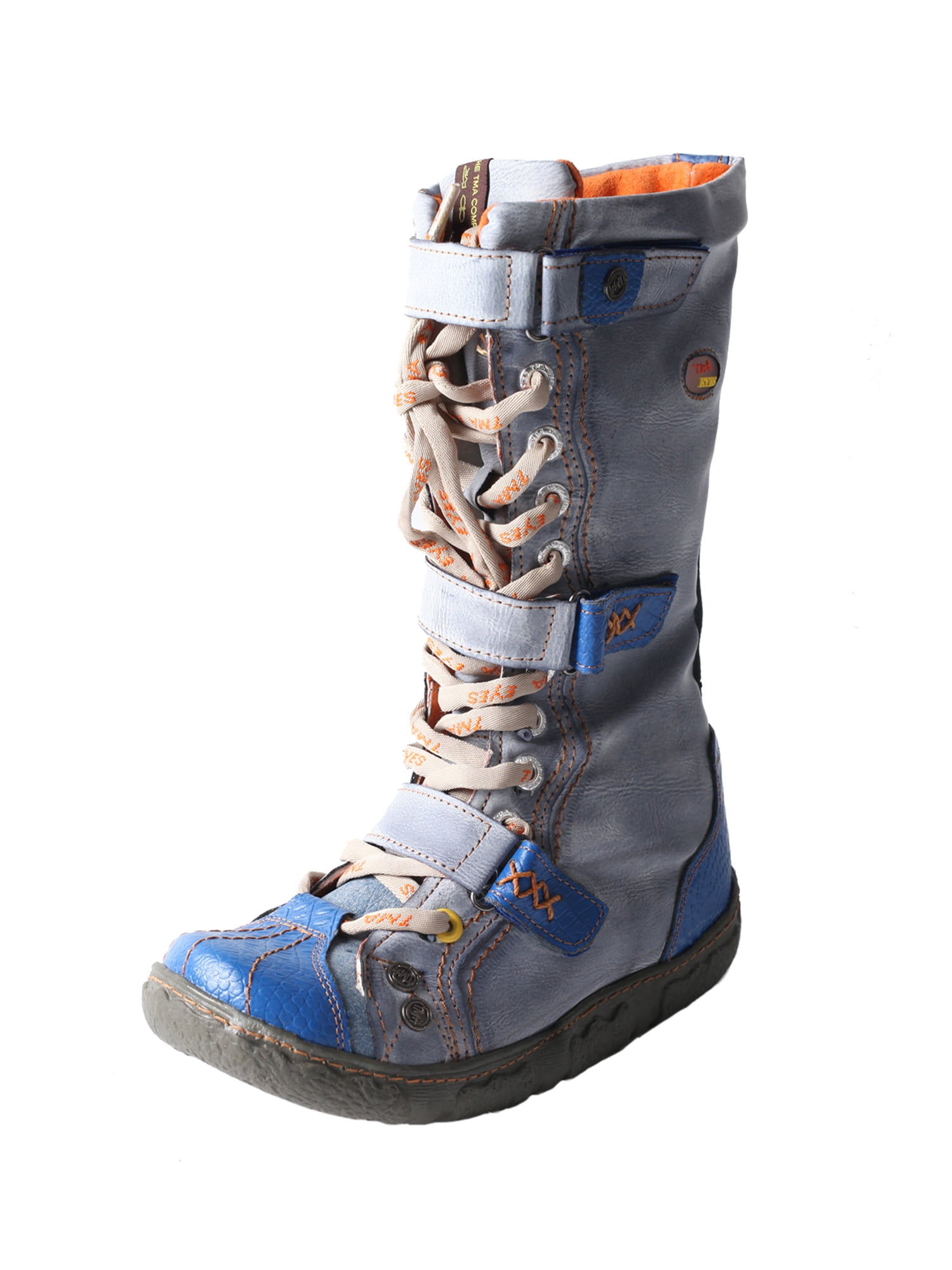 TMA EYES Strape-Accent Washed PU Leather Flat Women's Boot with Plus ...