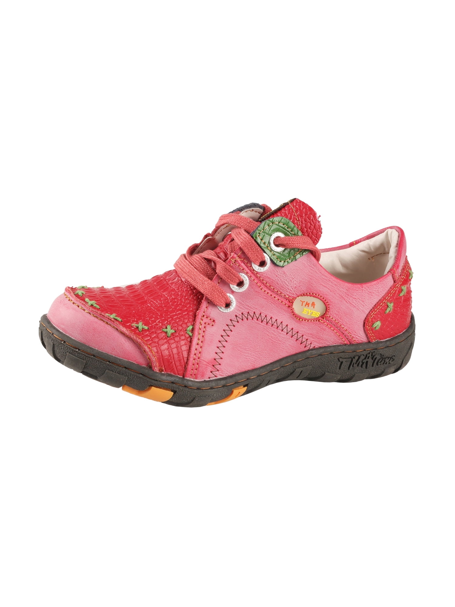 TMA EYES Women's Lace up Flat Leather Shoes With Patchwork Leather ...