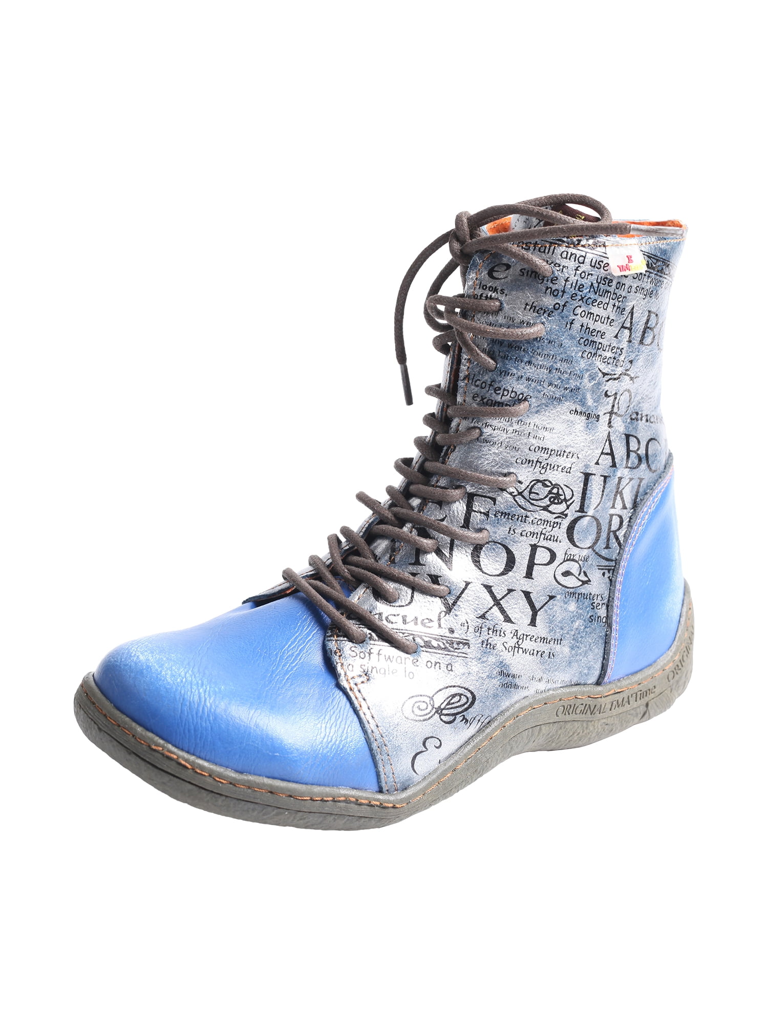 TMA EYES Women's Leather Ankle Boots Lace-Up Patchwork Letter Printing ...
