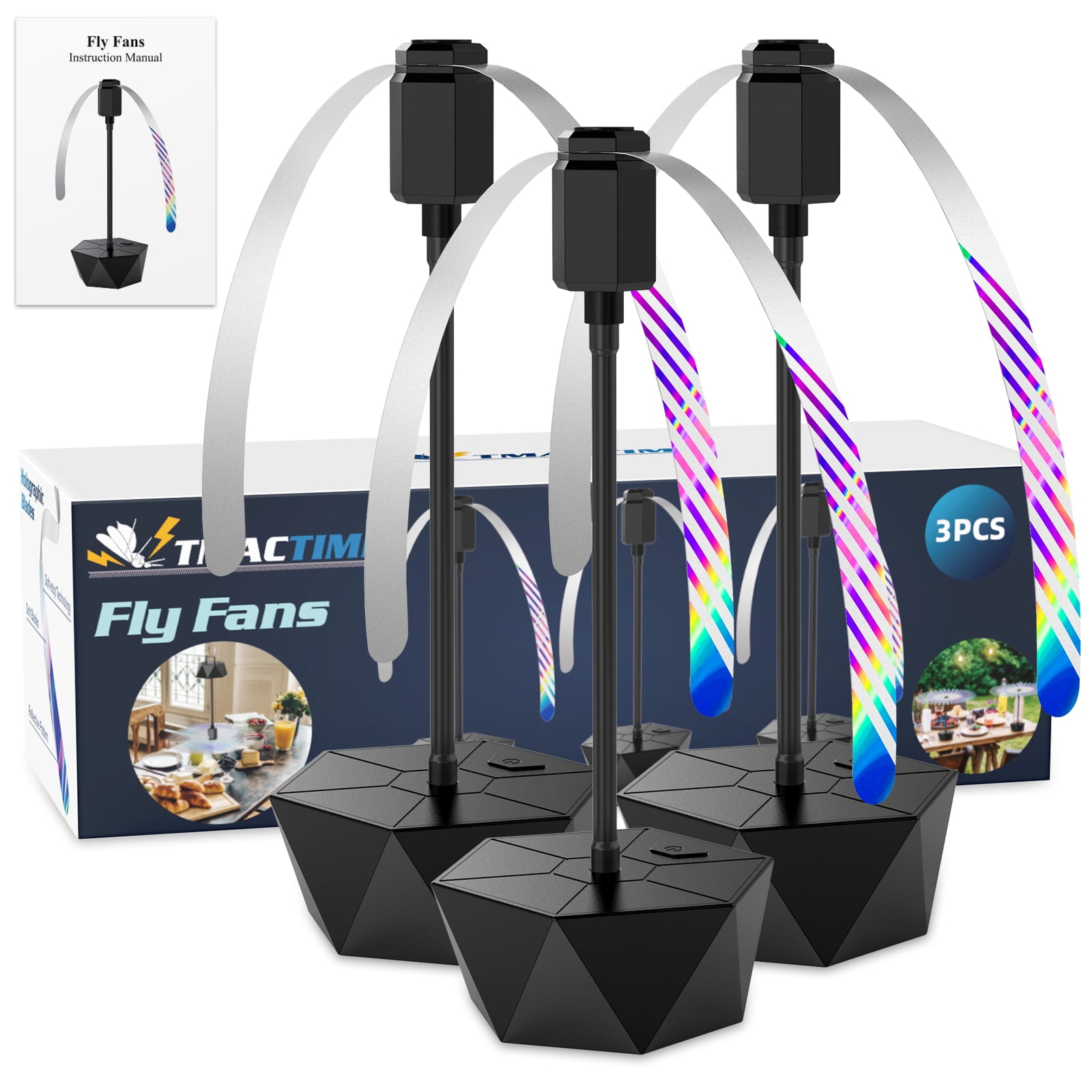 TMACTIME 3PC Fly Fans for Tables, Chemical-Free, Reflective Blades ...