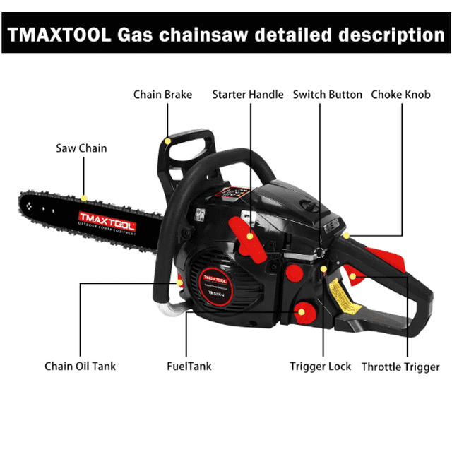TMAXTOOL 62cc Powerful 20 Inch Gas Chainsaw With 2 Stroke - Perfect For PruningBlackAluminium ...