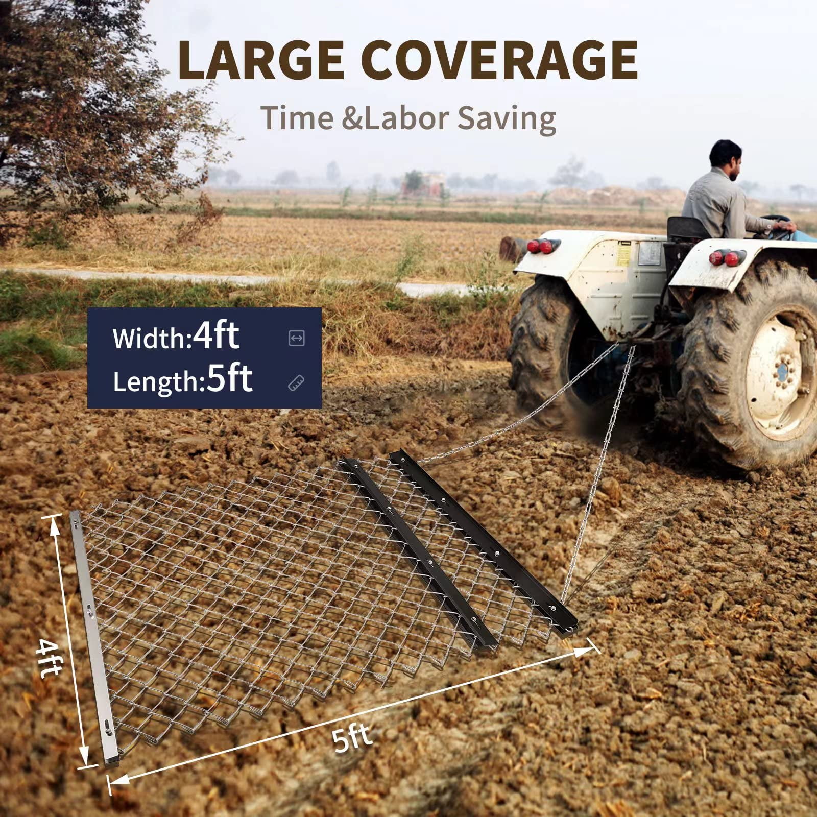 TMEE Durable Harrow Rake 4' x 5', ATV Drag Harrow Black - Walmart.com