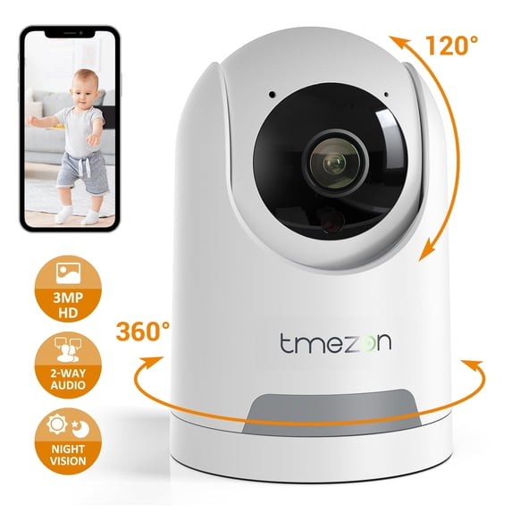 TMEZON 3MP Wireless IP Security Camera, 2K HD 360°, Night Motion ...