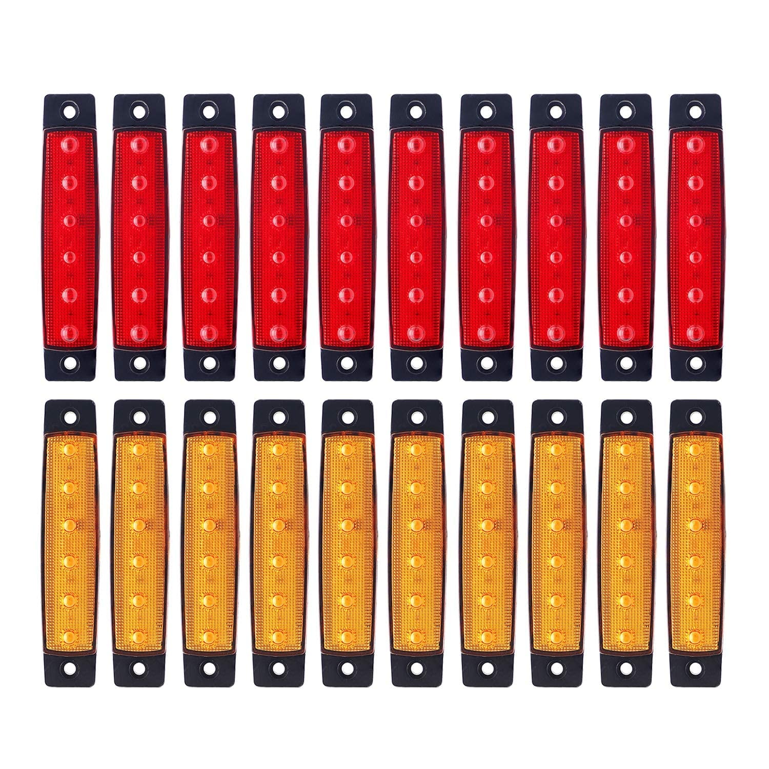 TMH 20 Pcs 3.8" Amber + Red Light 6LED Side Marker Lights, Trailer ...