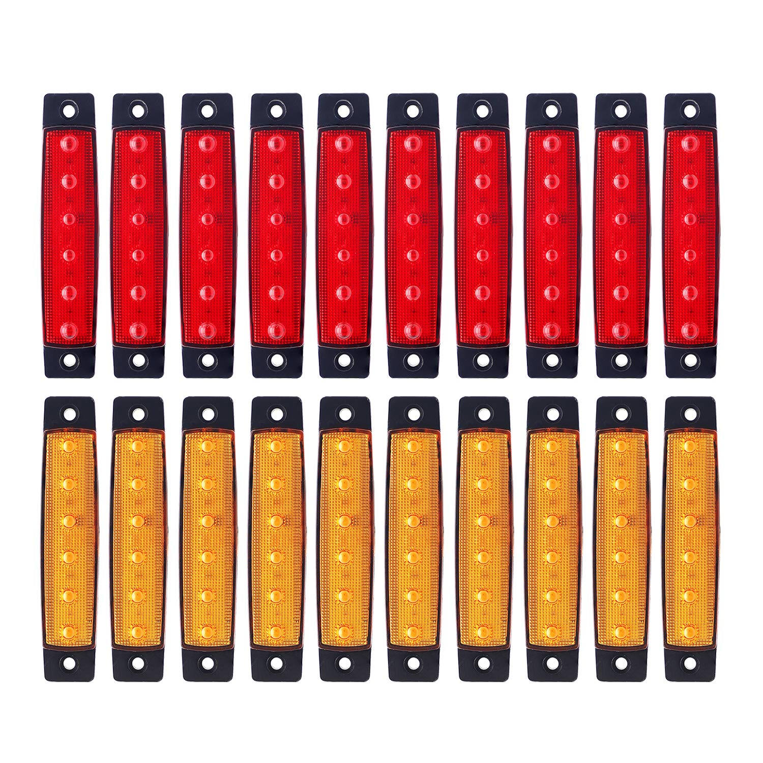 TMH 20 Pcs 3.8" MMF7 Amber + Red Light 6LED Side Marker Lights, Trailer ...