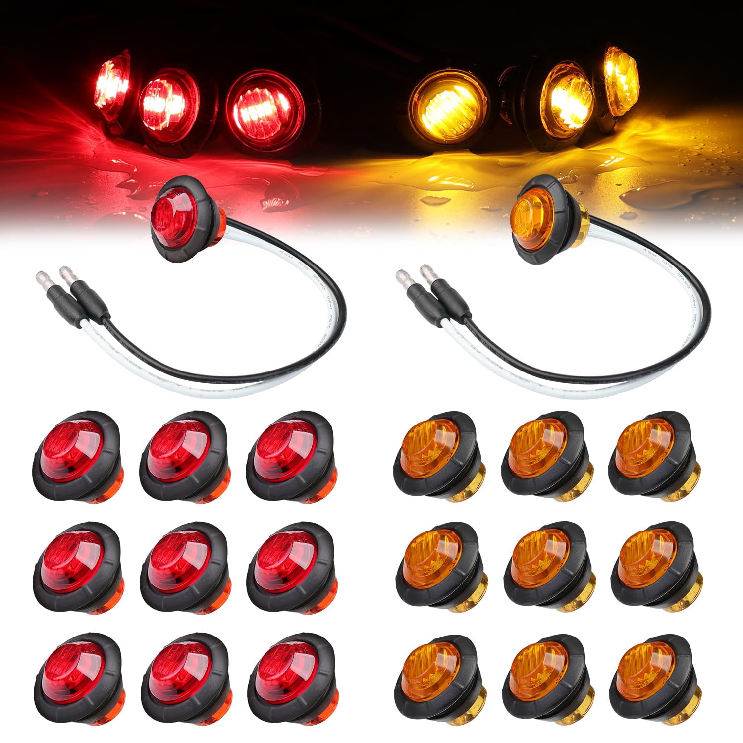 TMH 3/4 Inch LED STF9 Marker 10 Amber + 10 Red Light with Connector ...