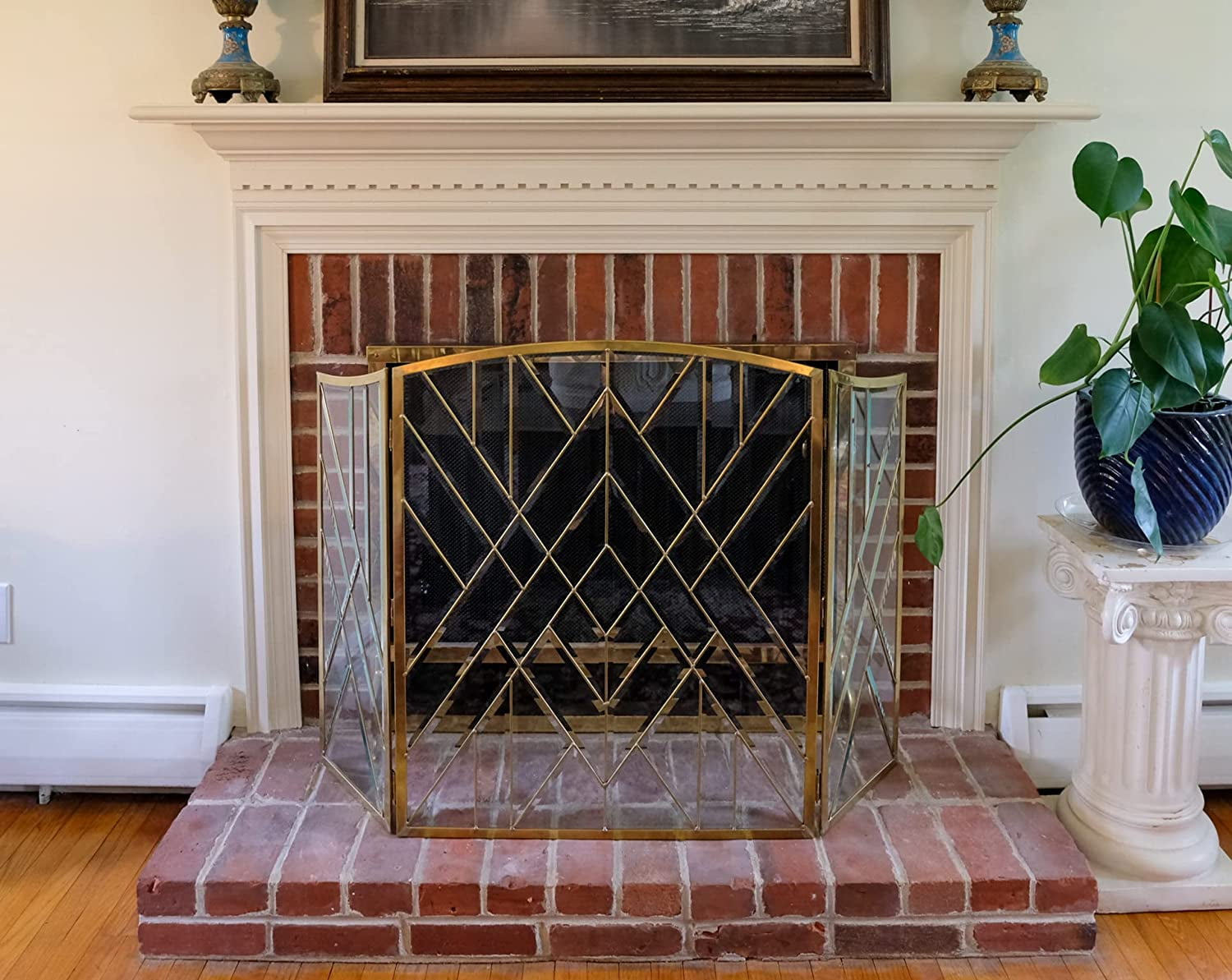TMI Bevel Clear Glass Folding Fireplace Screen Hand Made, 51''x33.75'' (TMINV04) - Walmart.com