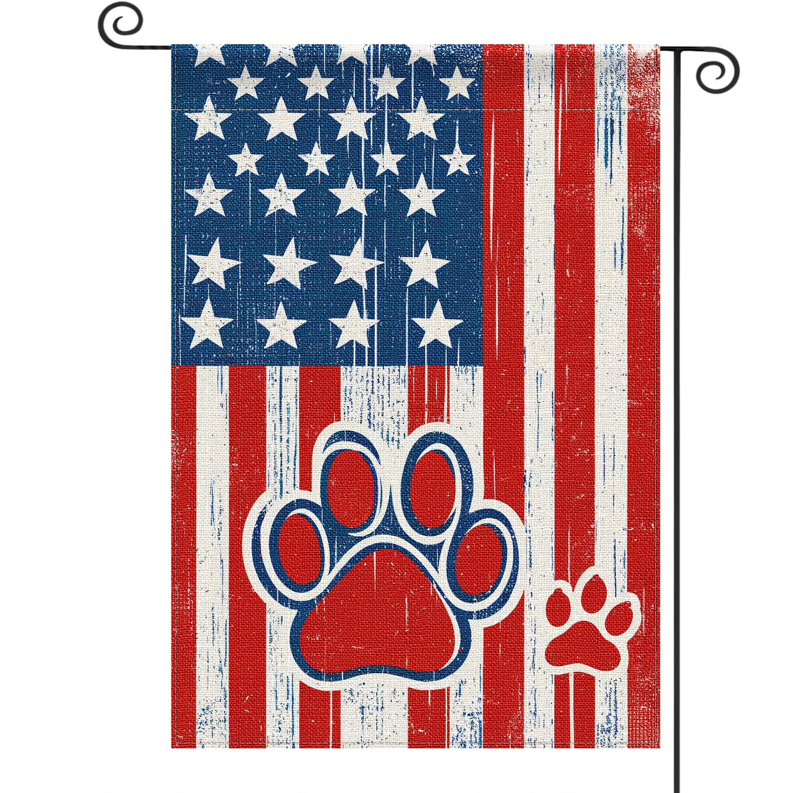 TMITO 4th of July Patriotic American Garden Flag, Dog Paw Print Stars ...