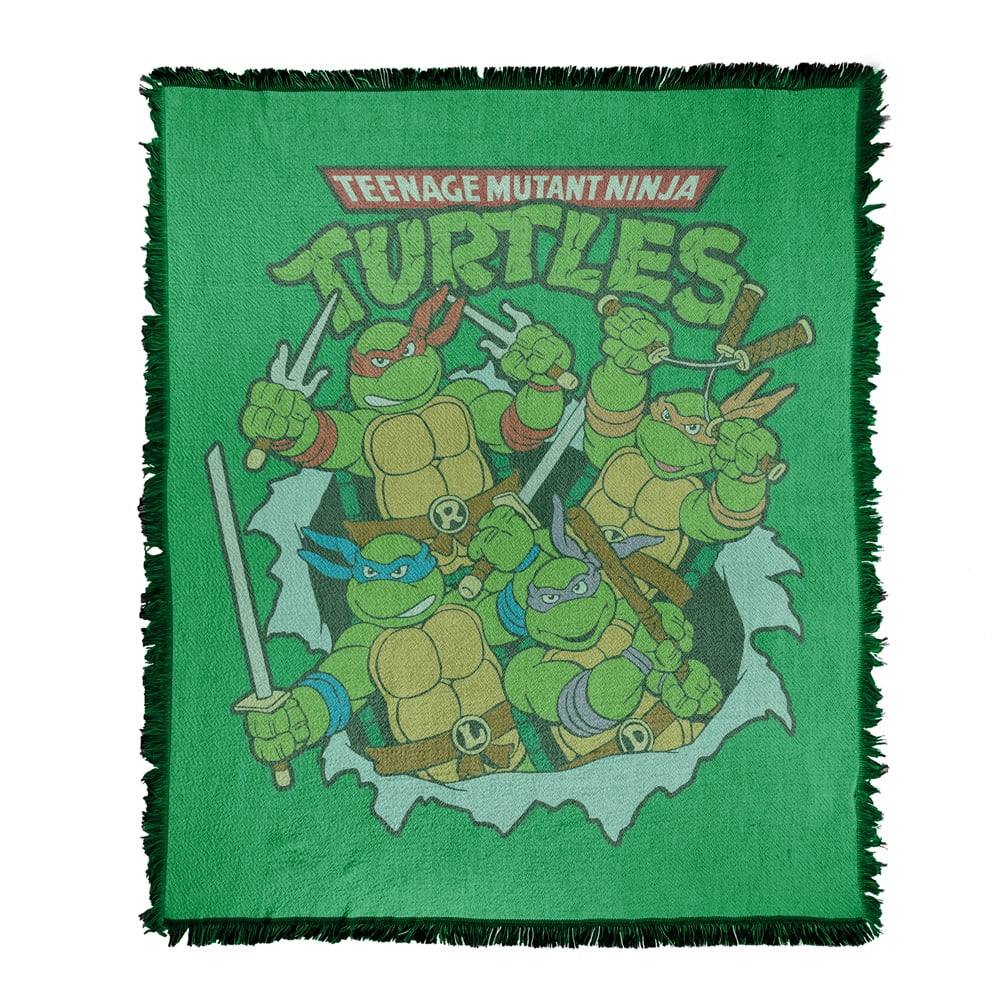 TMNT Blanket, 50"x60" TMNT Group Retro Woven Tapestry Cotton Blend ...