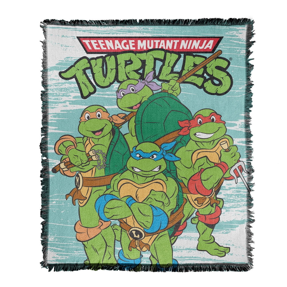 TMNT Blanket, 50"x60" TMNT Turtle Group Woven Tapestry Cotton Blend ...